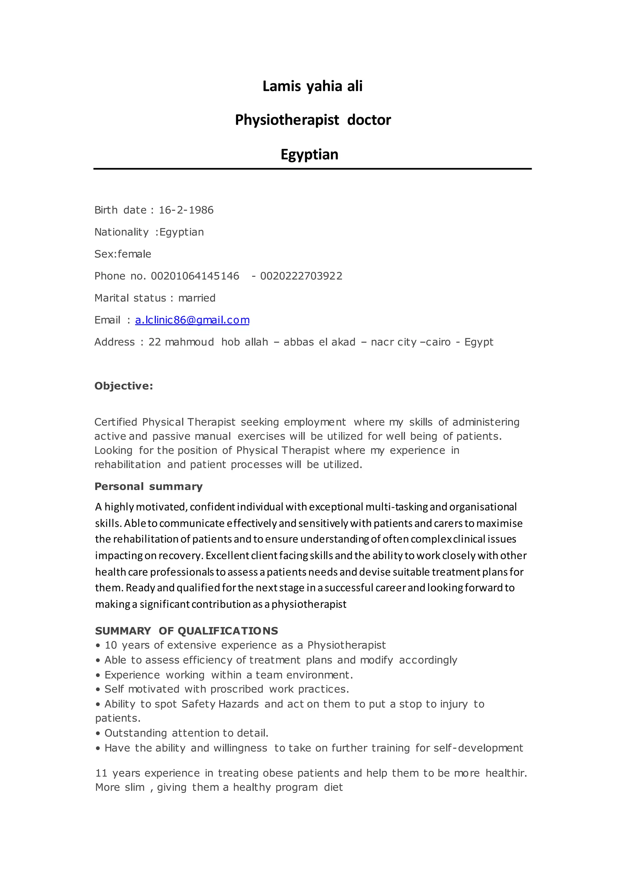 Lamis yahia ali cv new | DOCX | Physical Therapy | Wellness