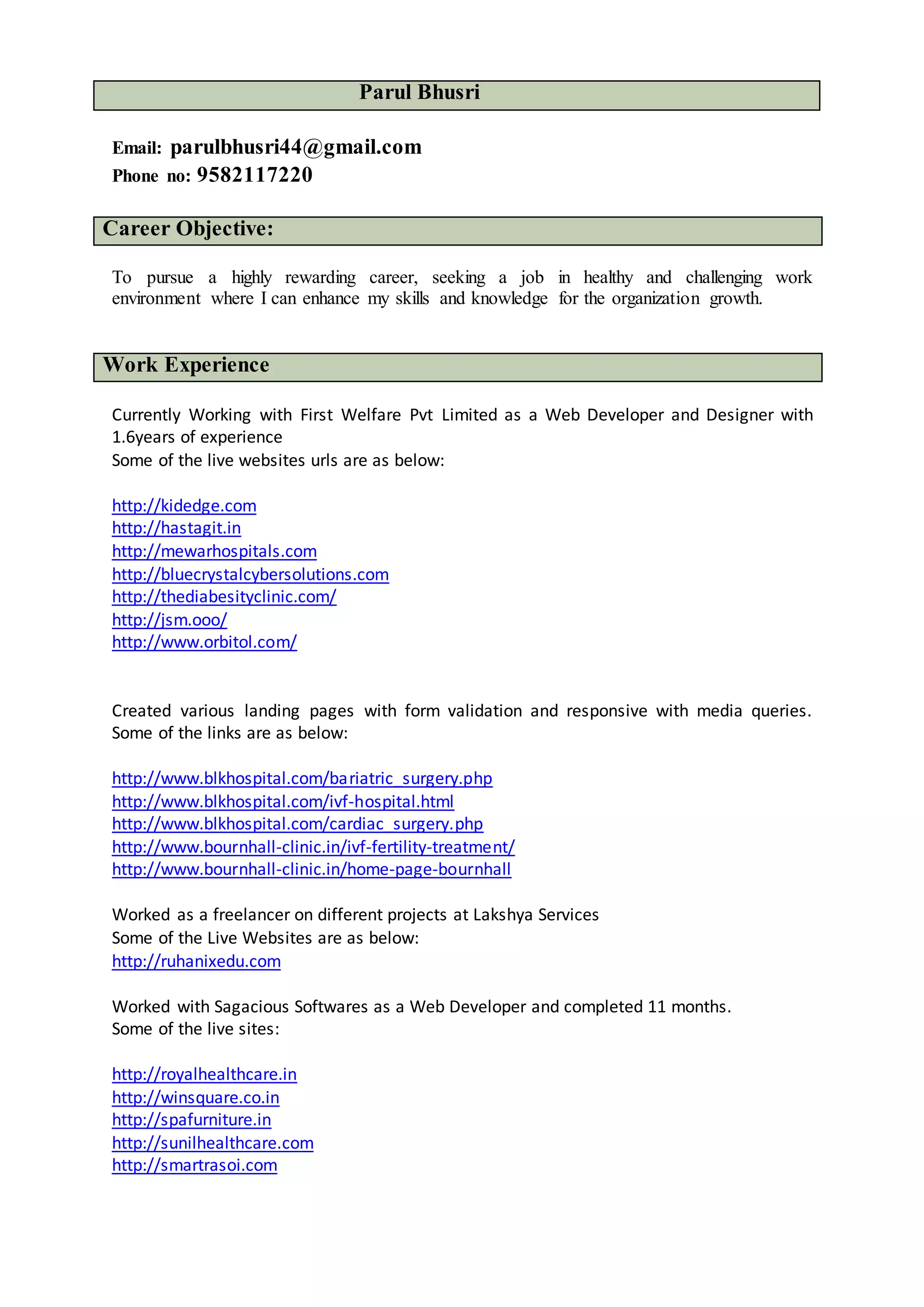 parul new resume | PDF