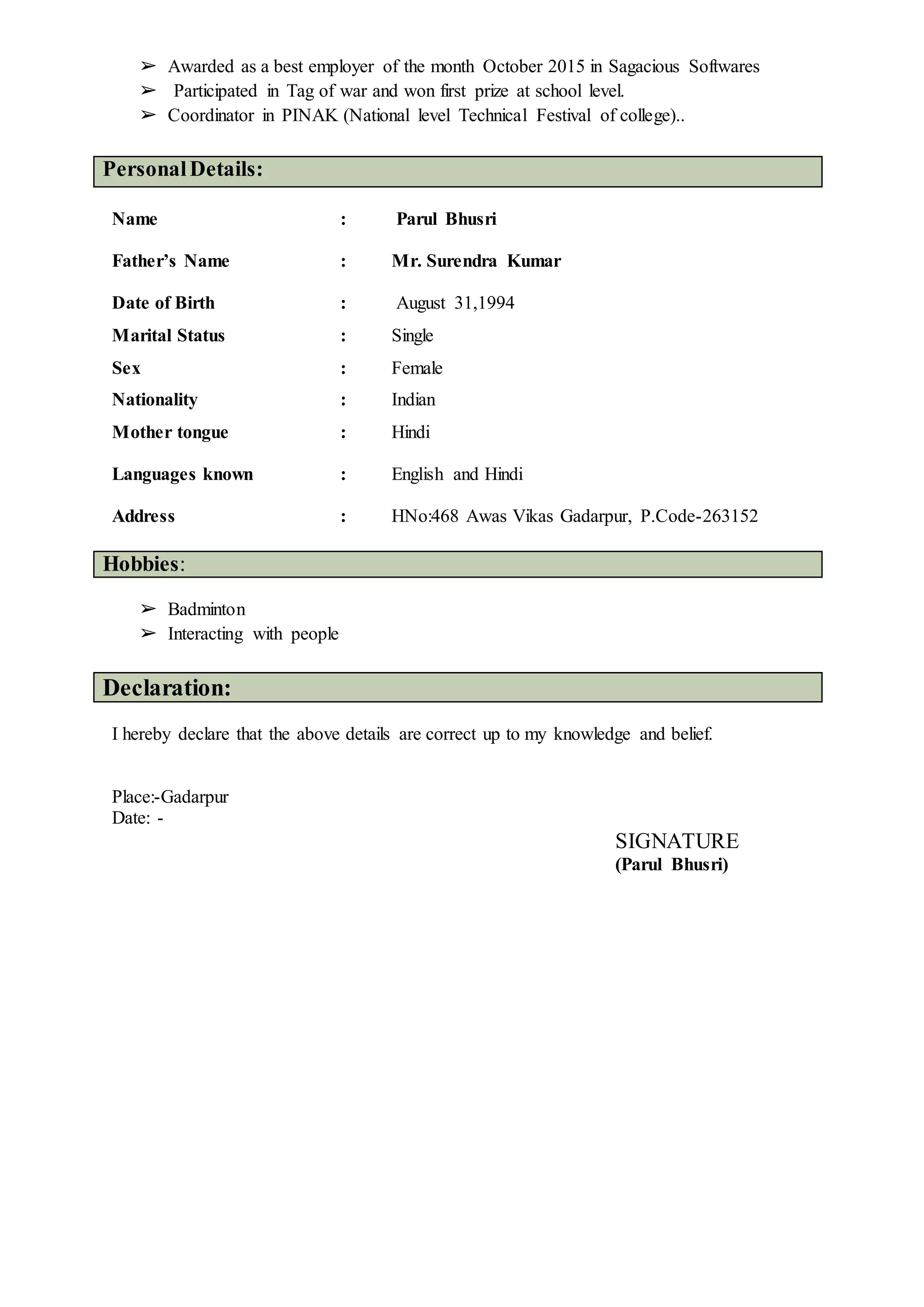 parul new resume | PDF