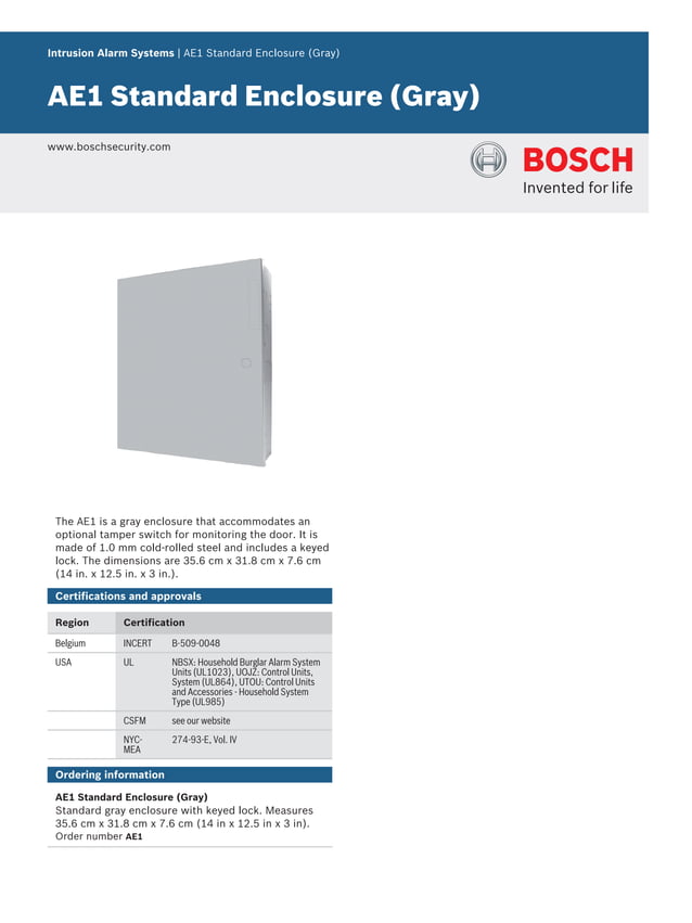 Bosch AE1 Data Sheet | PDF