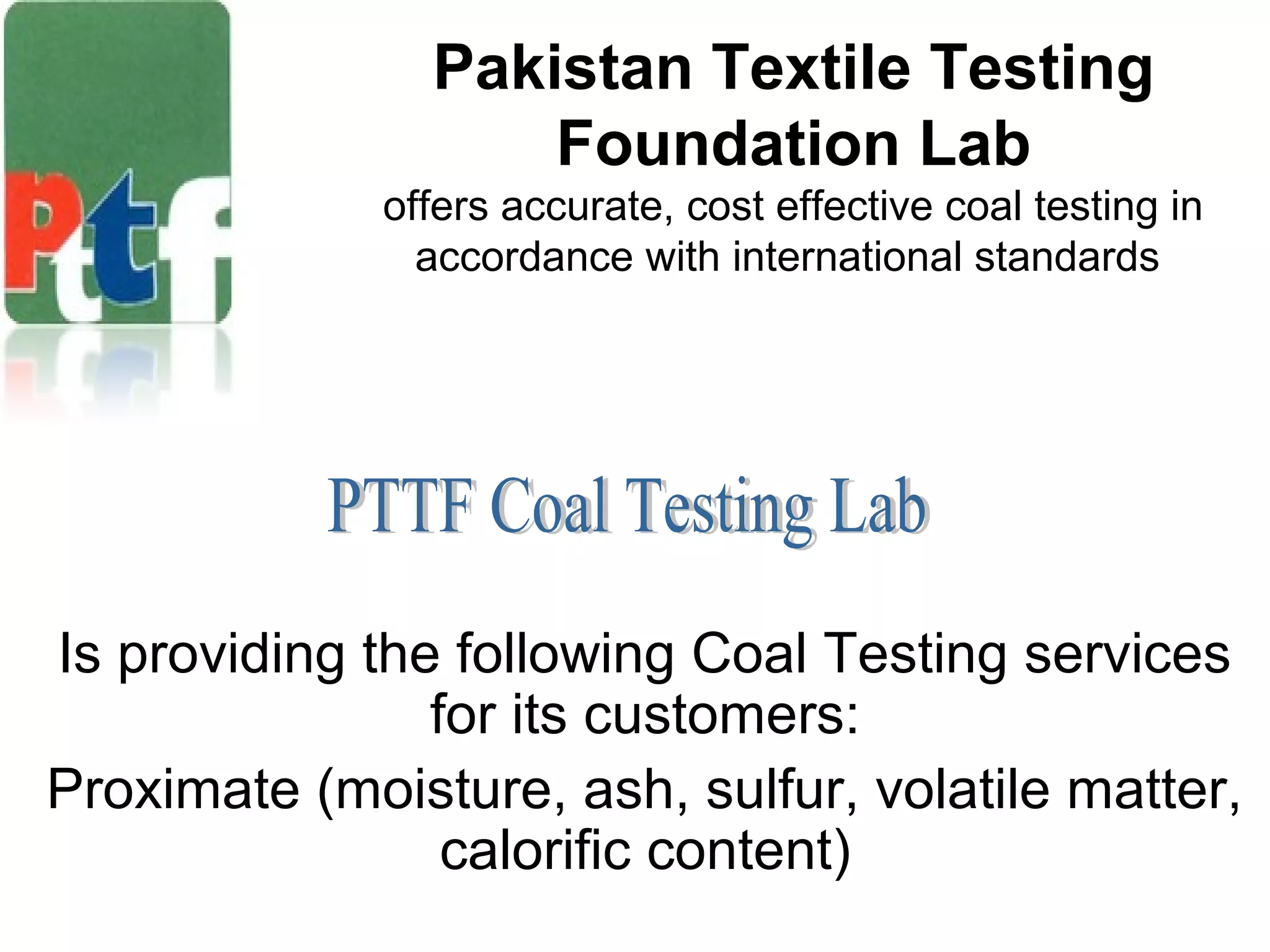 PTTF LAB coal testing | PPT