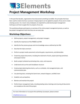 Project Management Workshop | DOC | Business | Business and Finance