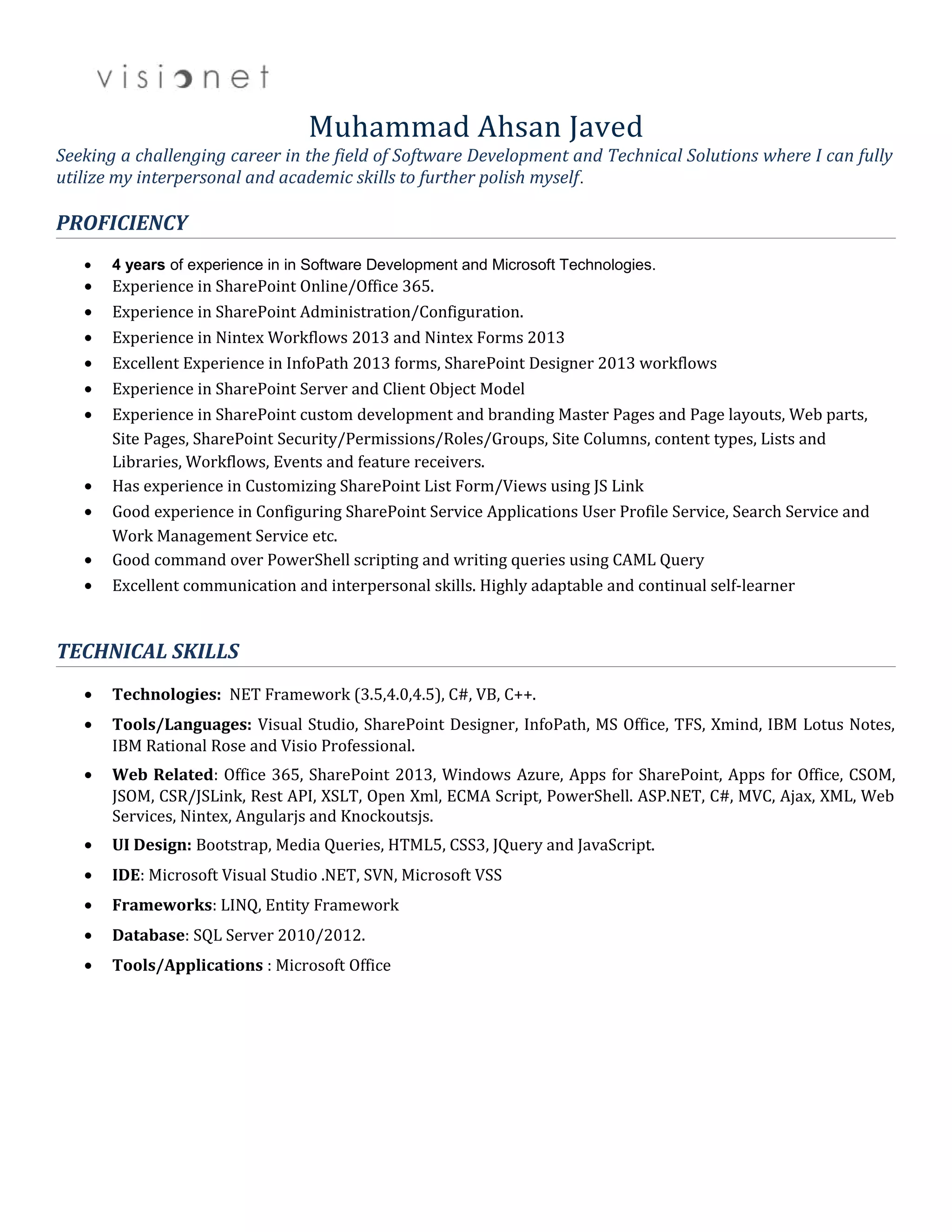 Muhammad Ahsan Javed - Visionet | PDF