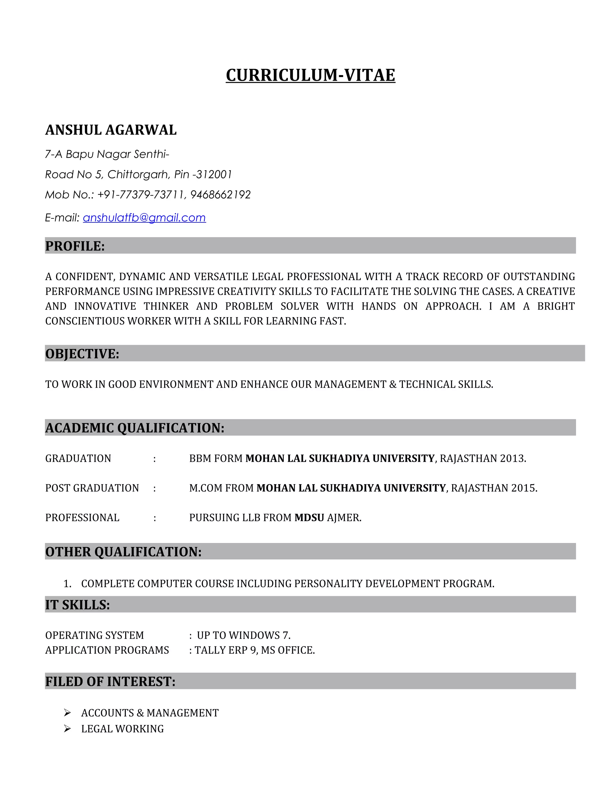 anshul agarwal resume | PDF