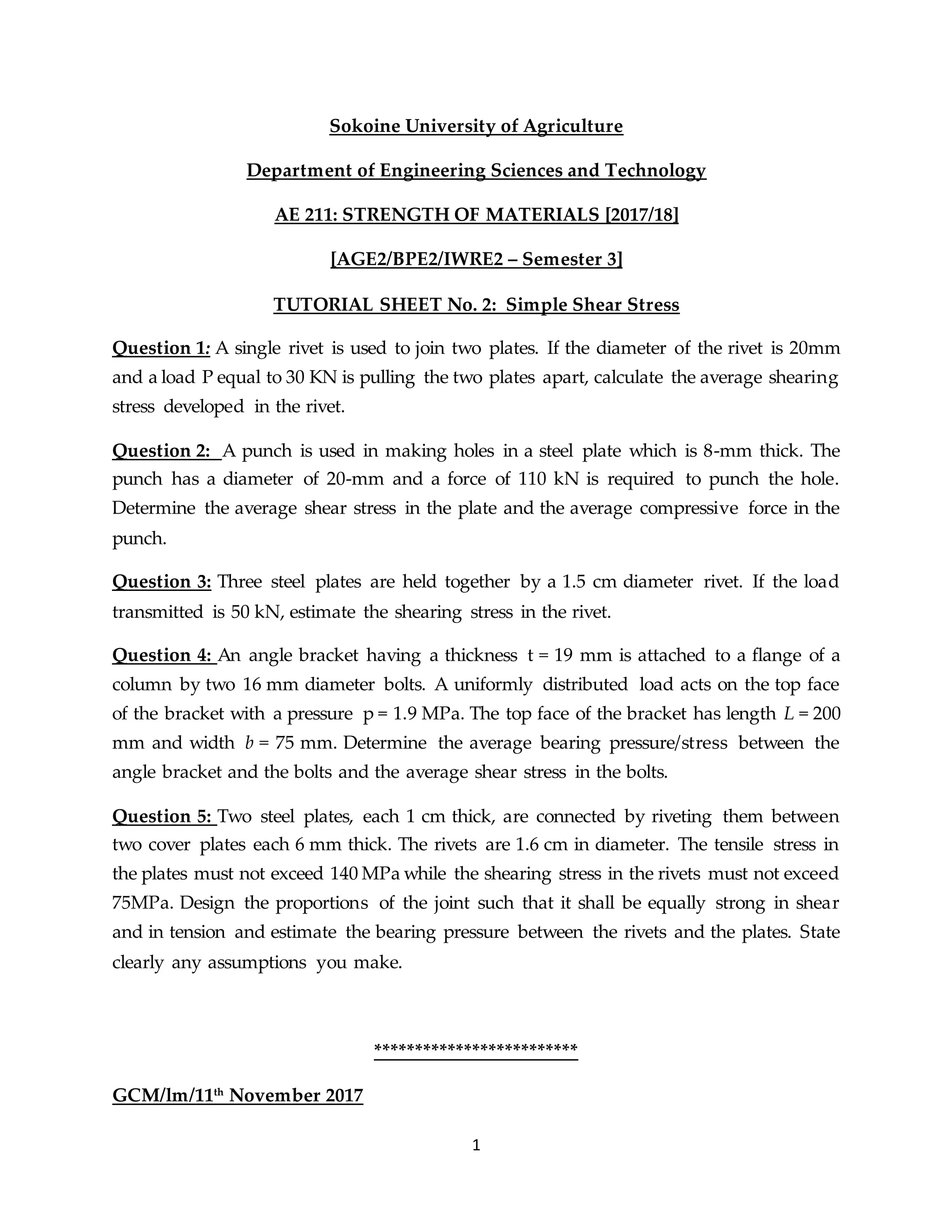 strength of materials TUTORIAL 2 | DOCX | Physics | Science