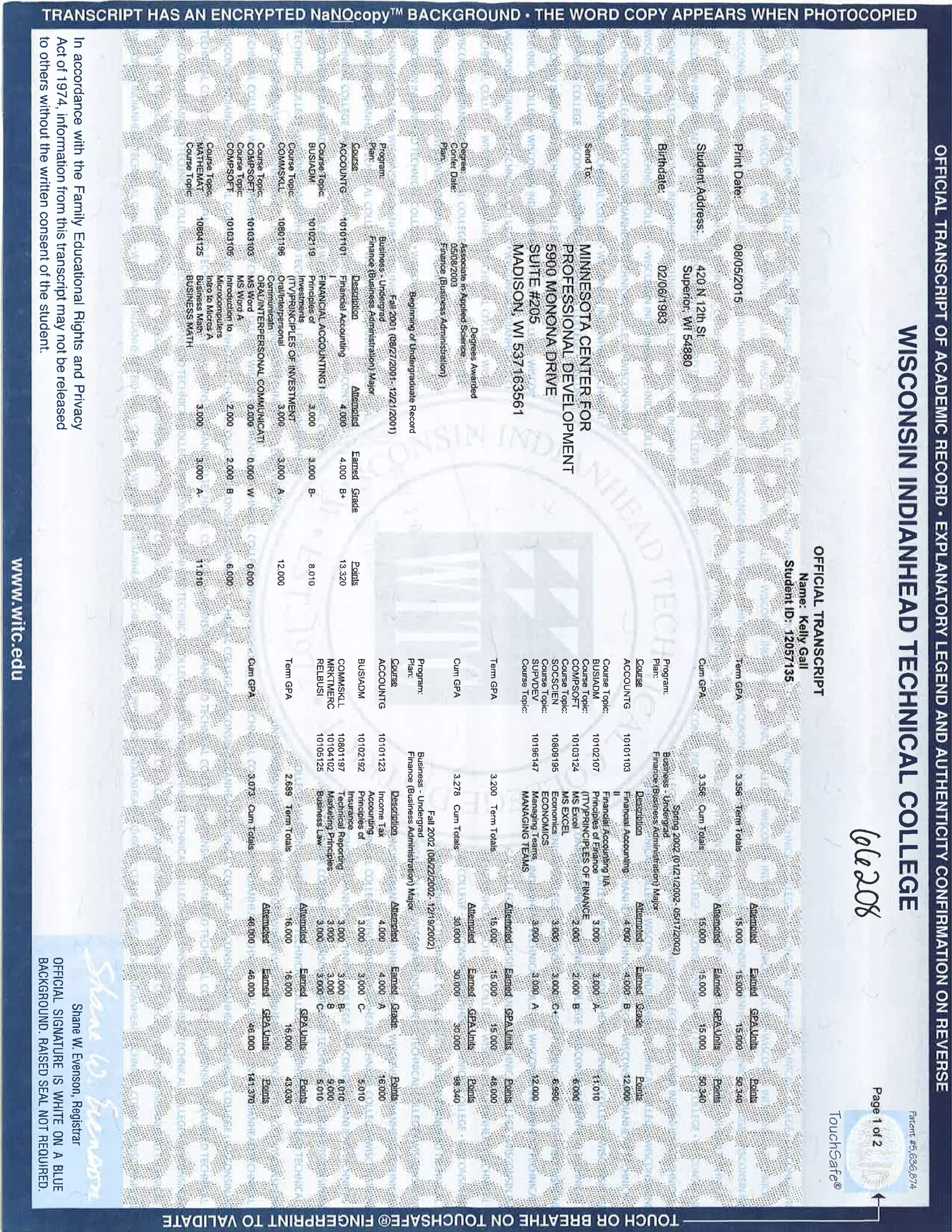 Kelly Nelsen WITC Transcript | PDF