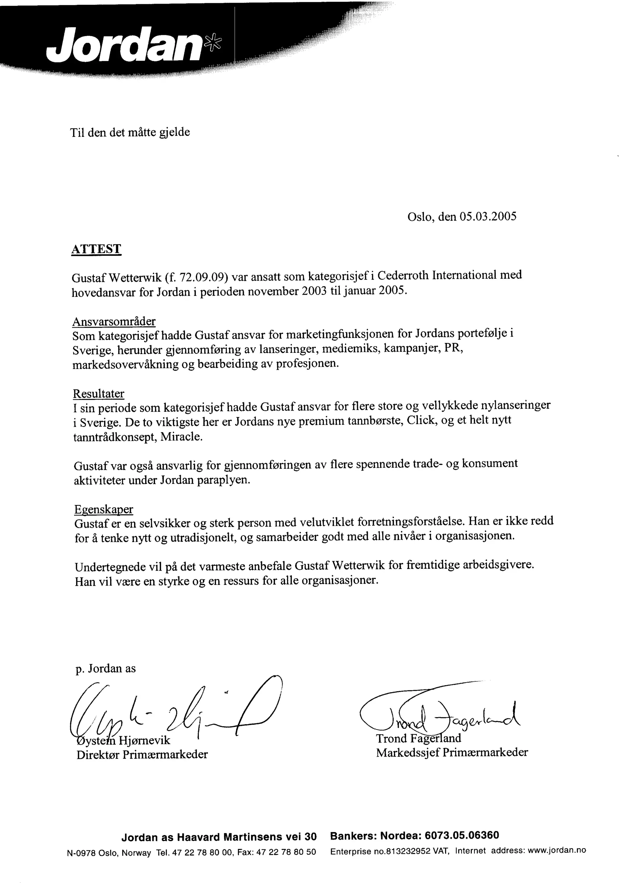 Jordan Intyg Oystein | PDF