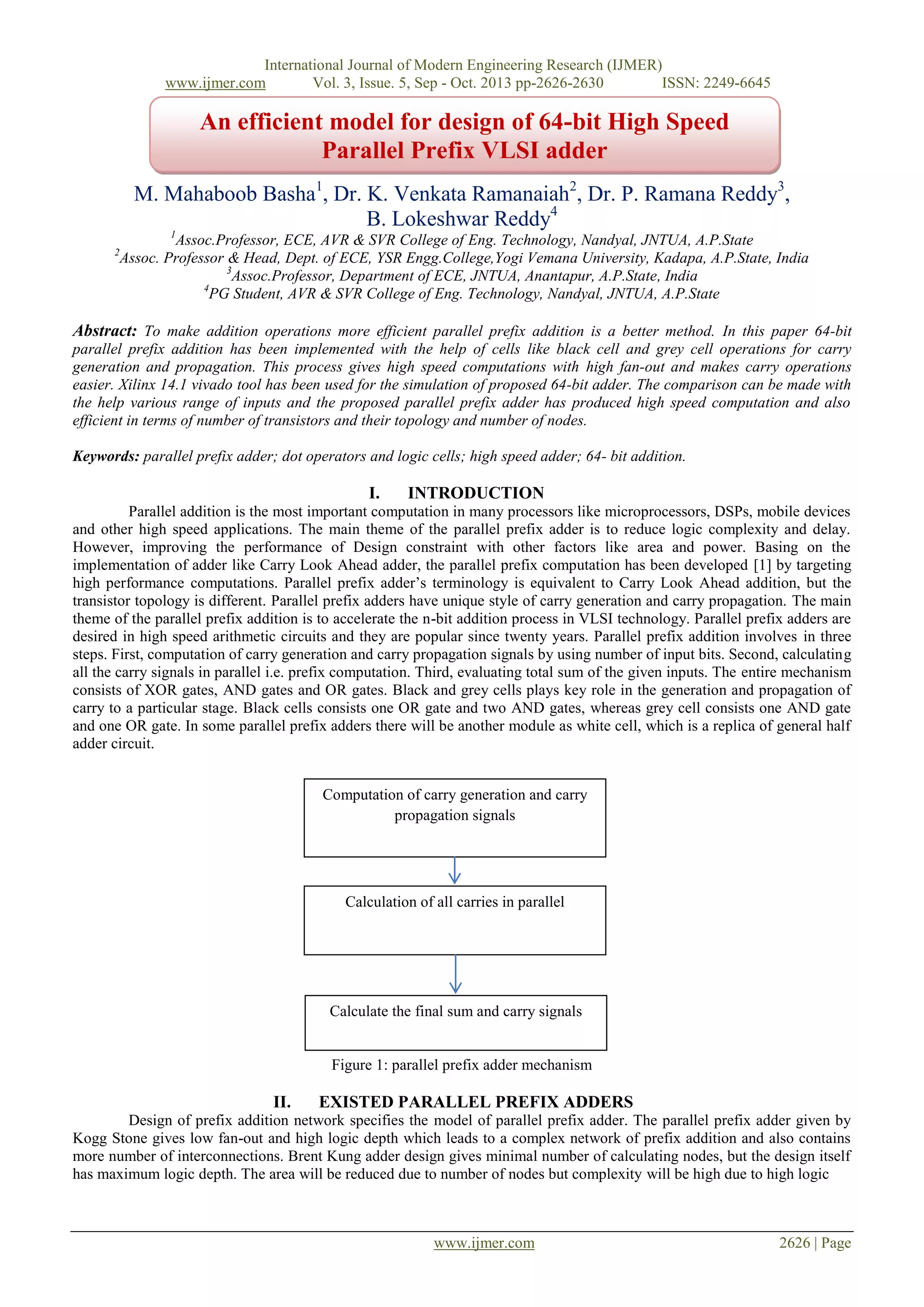 An efficient model for design of 64-bit High Speed Parallel Prefix VLSI adder | PDF