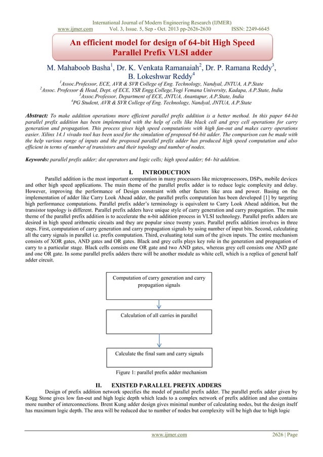 An efficient model for design of 64-bit High Speed Parallel Prefix VLSI adder | PDF