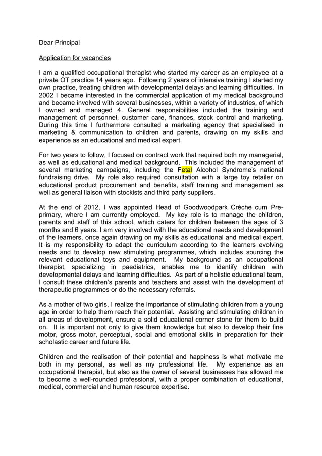 Lize de Jager Cover Letter