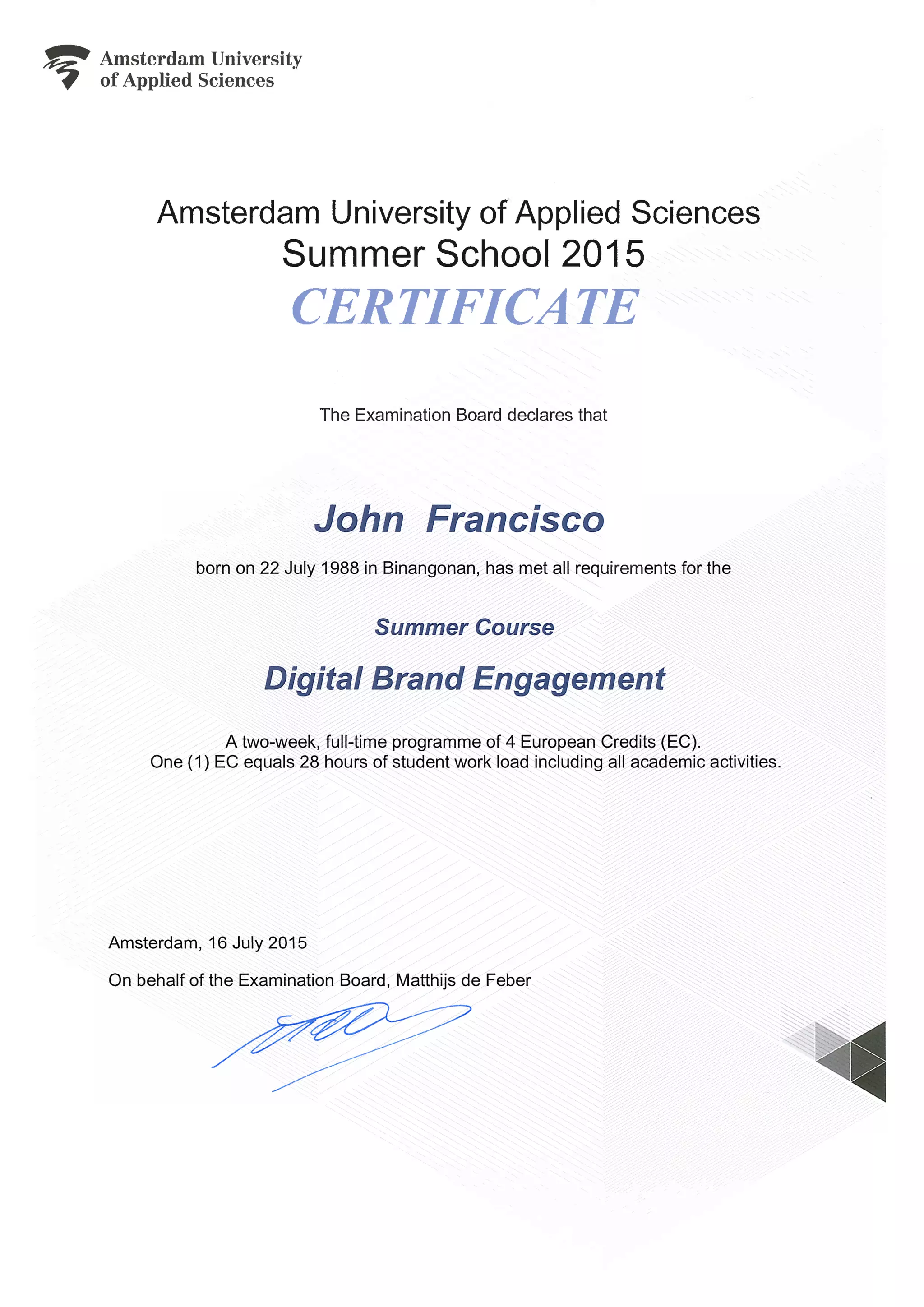 Certification - Digital Brand Engagement - John K Francisco | PDF