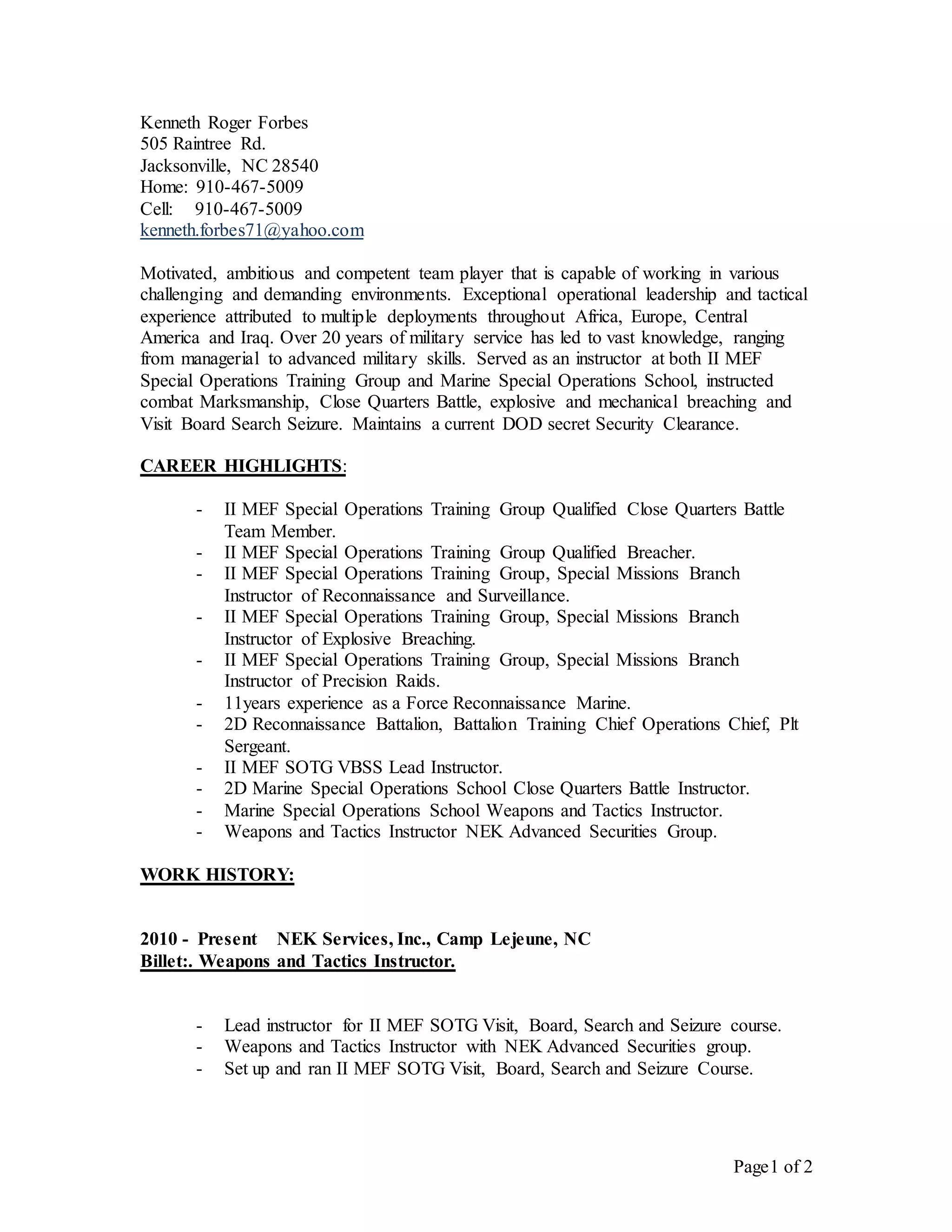 Kenneth Roger Forbes resume | DOCX