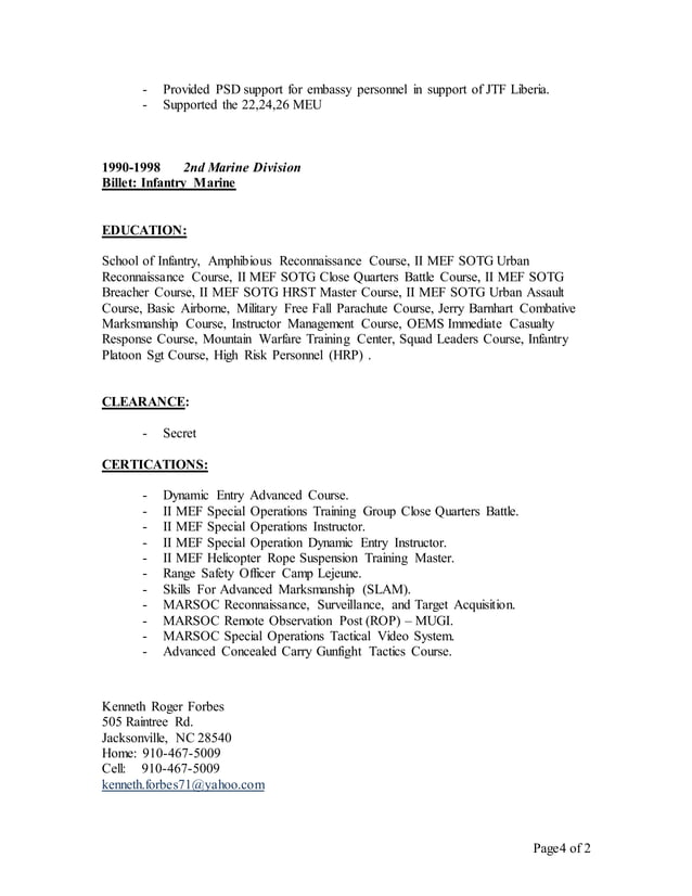 Kenneth Roger Forbes resume | DOCX | Arms & Ammunition | Sensitive Topics