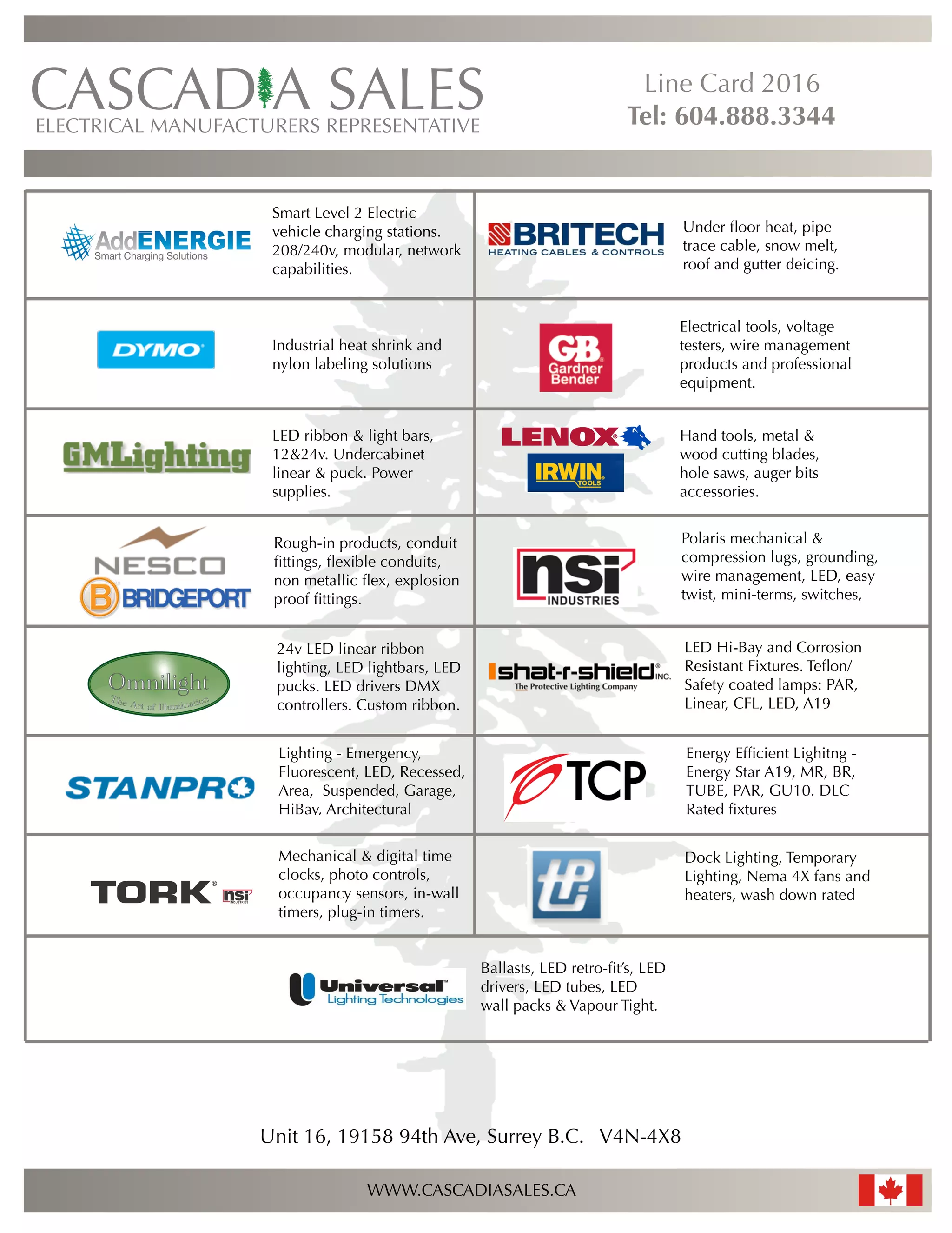 Cascadia Sales Line Card | PDF