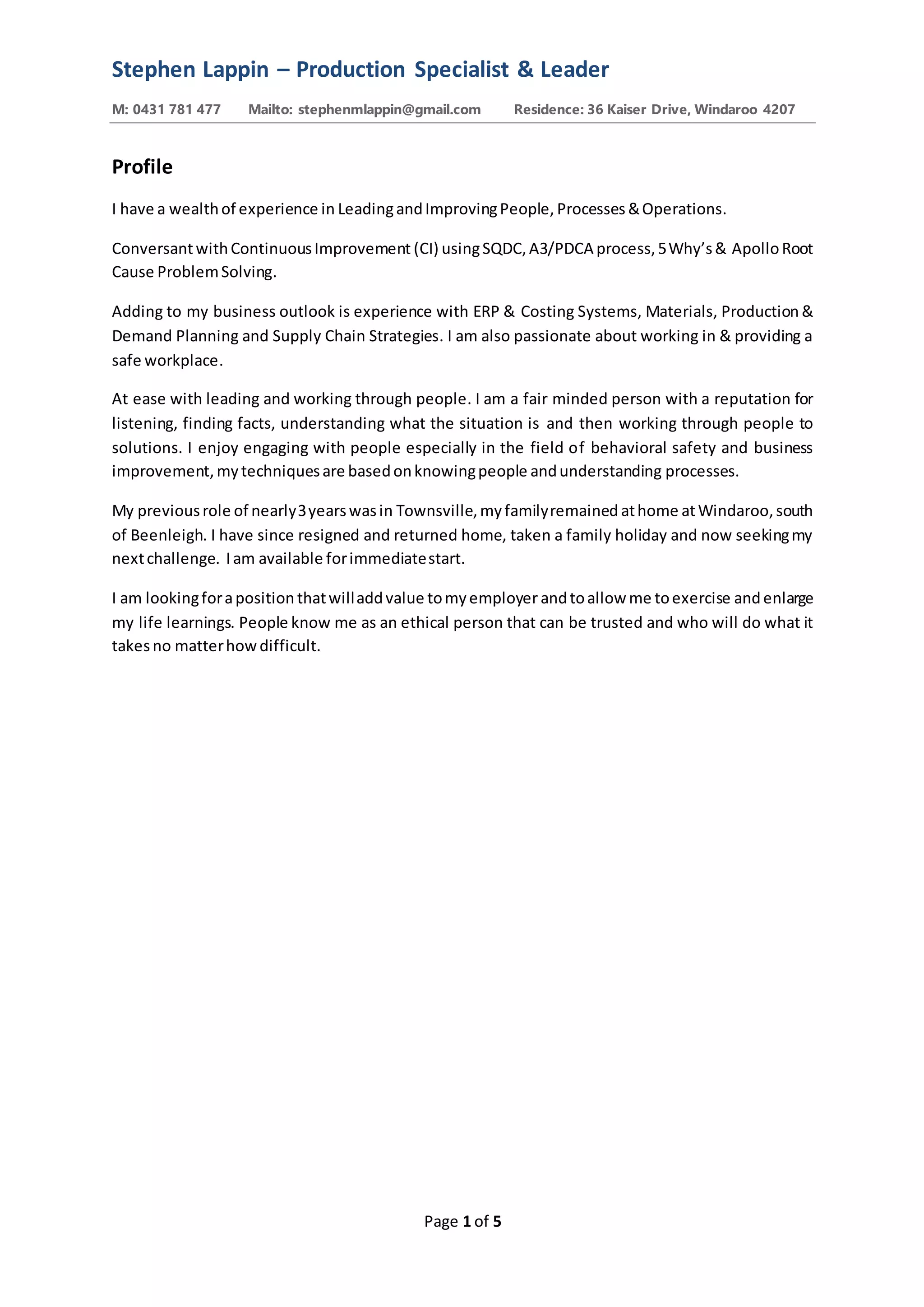 Stephen Michael Lappin Resume | DOCX | Logistics | Business