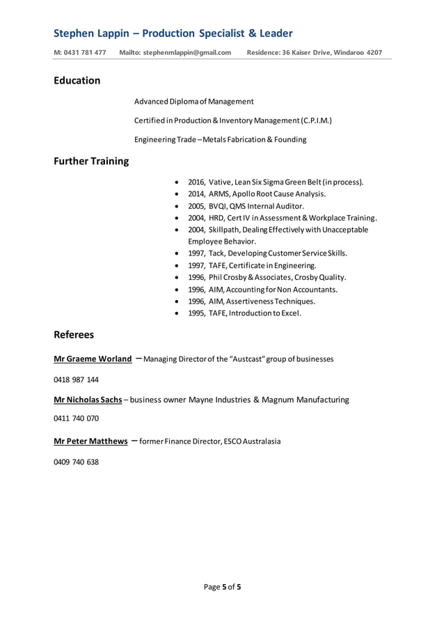 Stephen Michael Lappin Resume | PDF