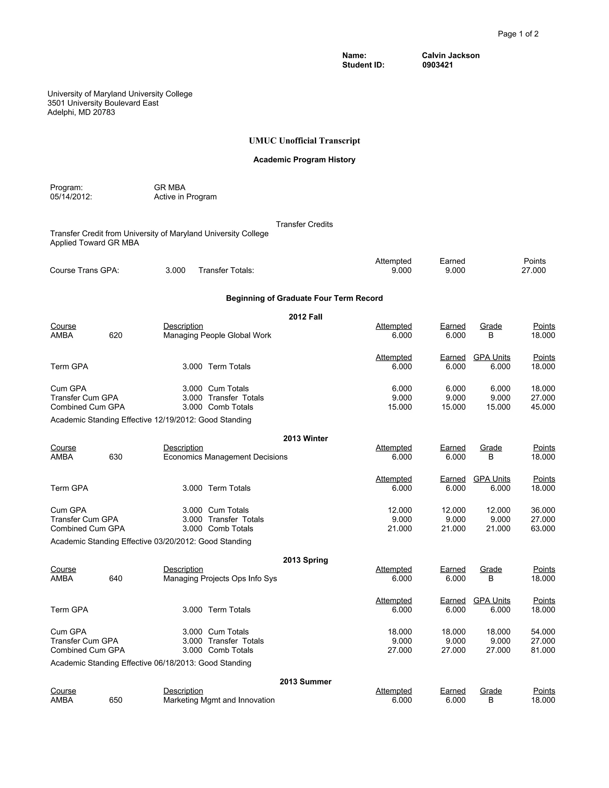 MBAfinalTranscript | PDF