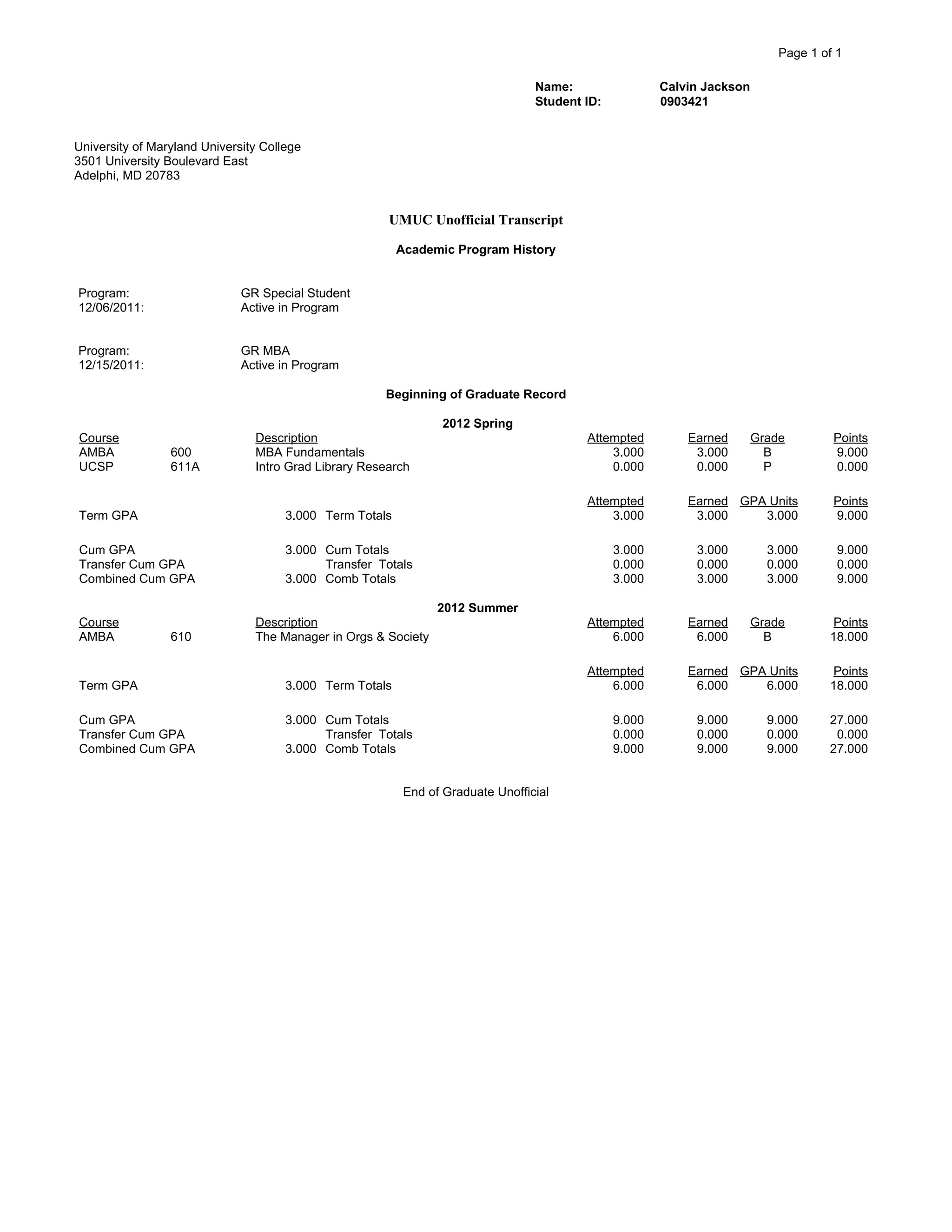 MBAfinalTranscript | PDF