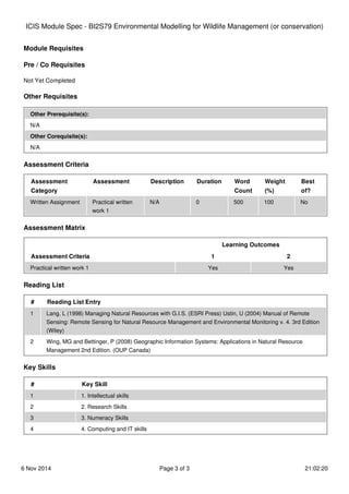 ICIS Module Spec - BI2S79 Environmental Modelling for Wildlife ...