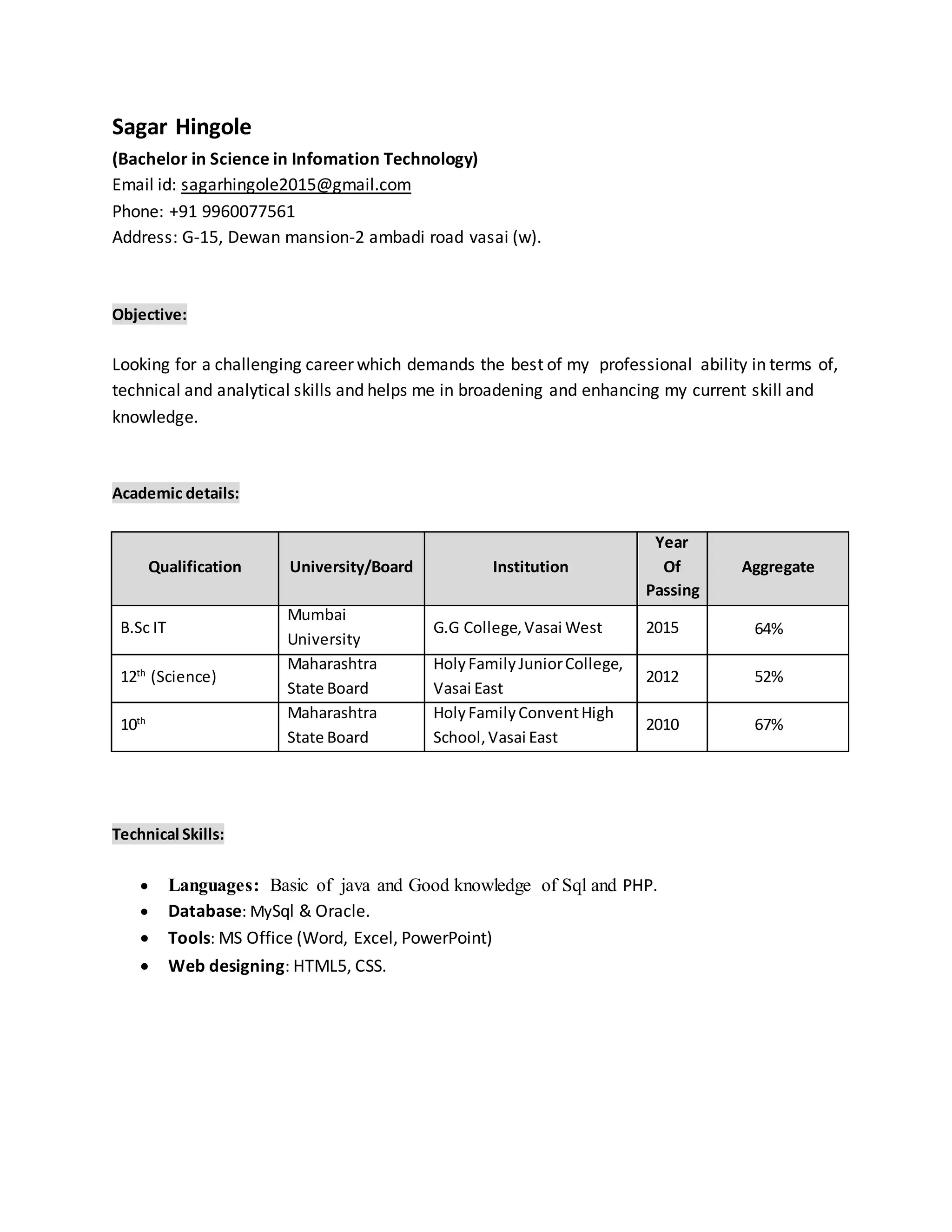 sagar_resume | PDF