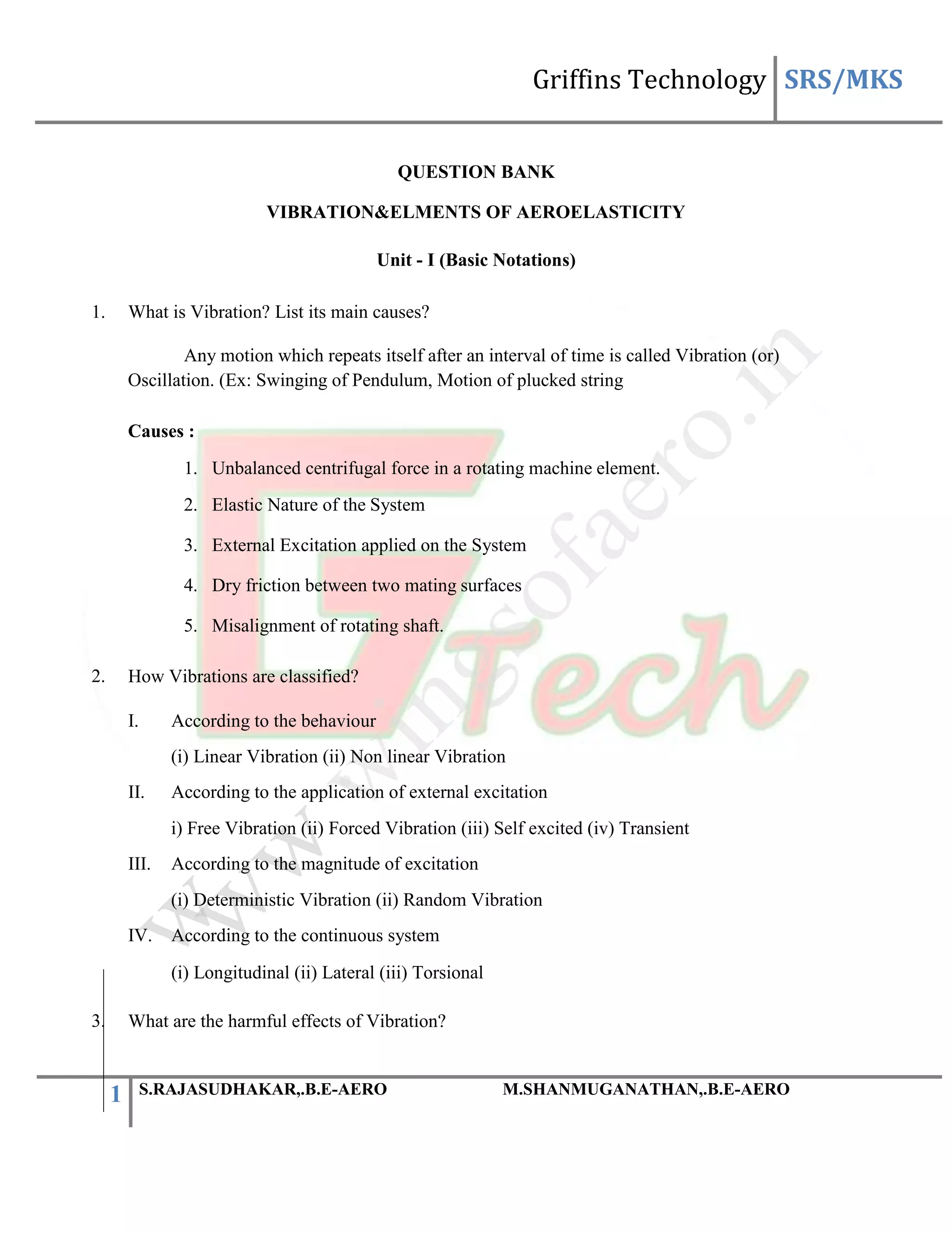 Ae6602 vibrations & elments of aeroelasticity 2 marks | PDF | Geology | Science