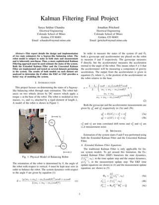 Balancing Robot Kalman Filter Design – Estimation Theory Project | PDF