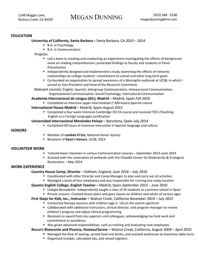 Megan Dunning Resume | PDF