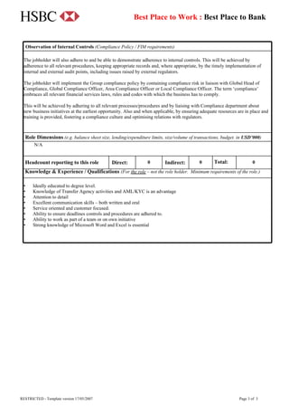 HSBC Job Description | PDF