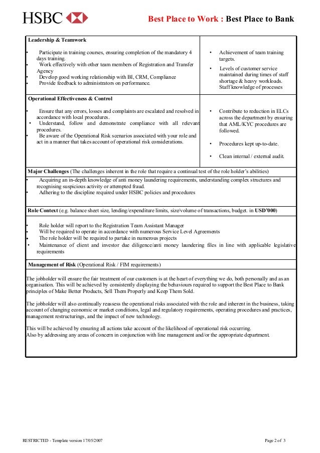 HSBC Job Description HSBC Job Description