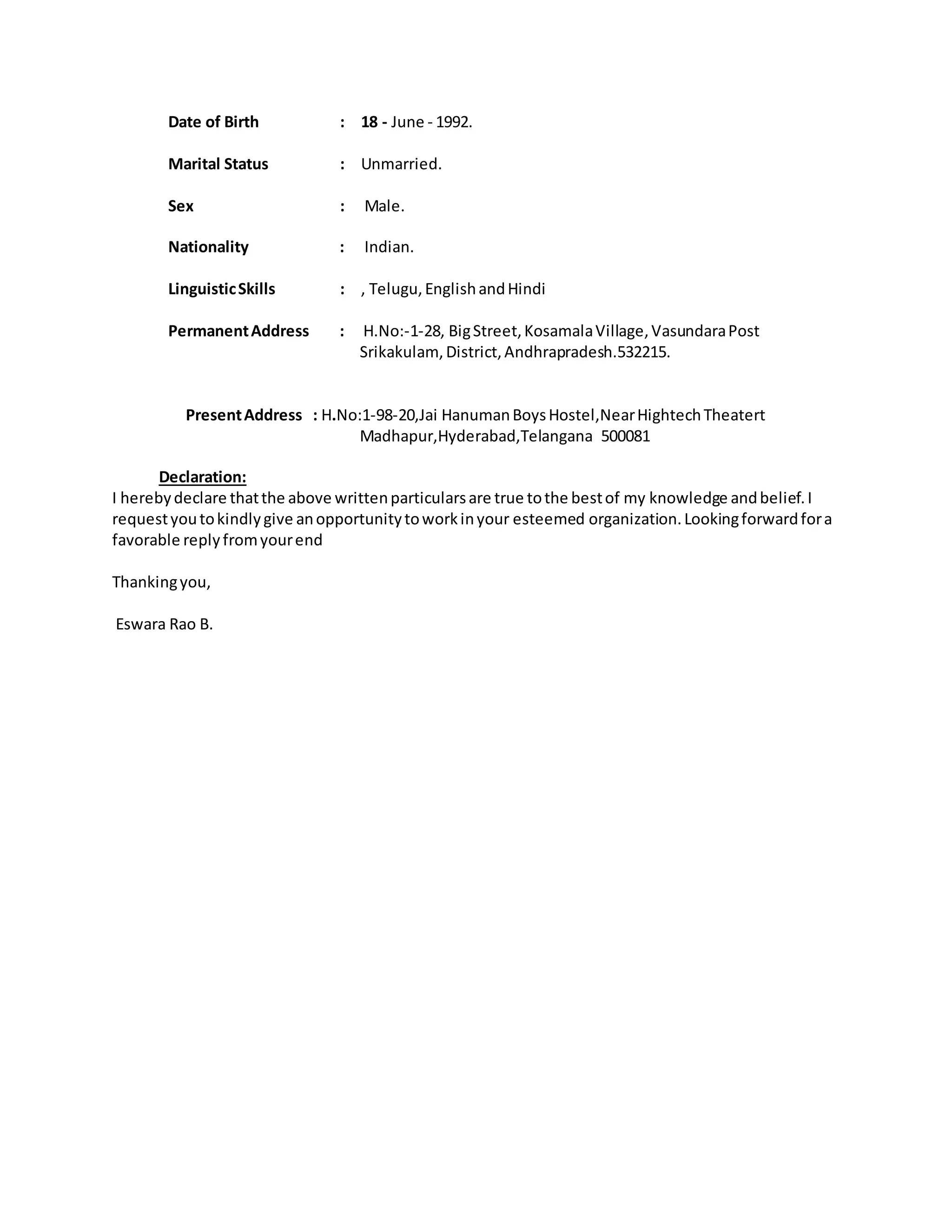 Eswar Resume With Project | PDF