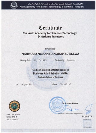 Master degree in business administration MBA Certification grade | PDF