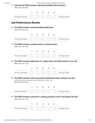 VISTA Member Evaluation Template, Site Supervisor - Google Forms | PDF