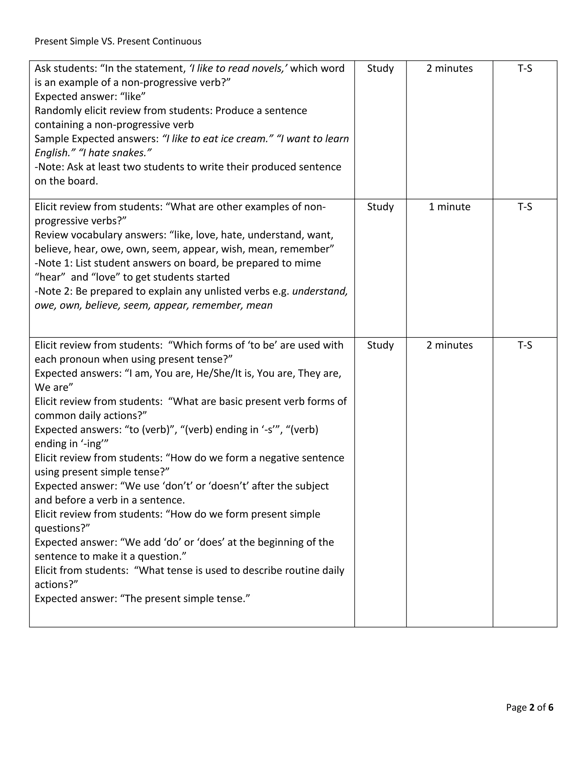 D.G. - Present Simple VS. Present Continuous Lesson Plan | PDF