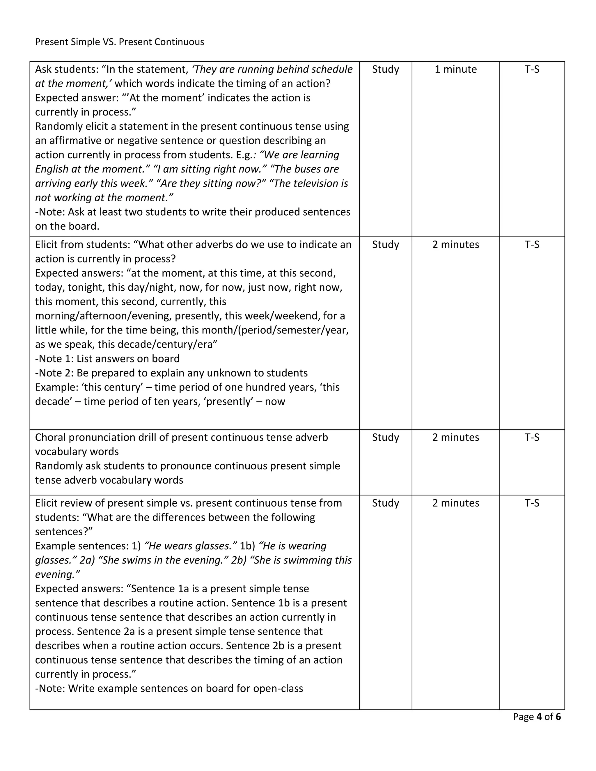 D.G. - Present Simple VS. Present Continuous Lesson Plan | PDF