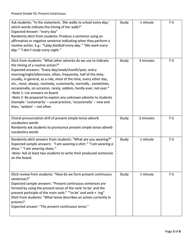 D.G. - Present Simple VS. Present Continuous Lesson Plan | PDF | Education