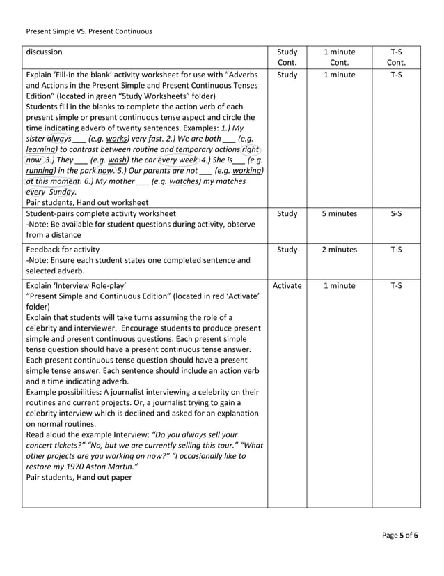 D.G. - Present Simple VS. Present Continuous Lesson Plan | PDF | Education