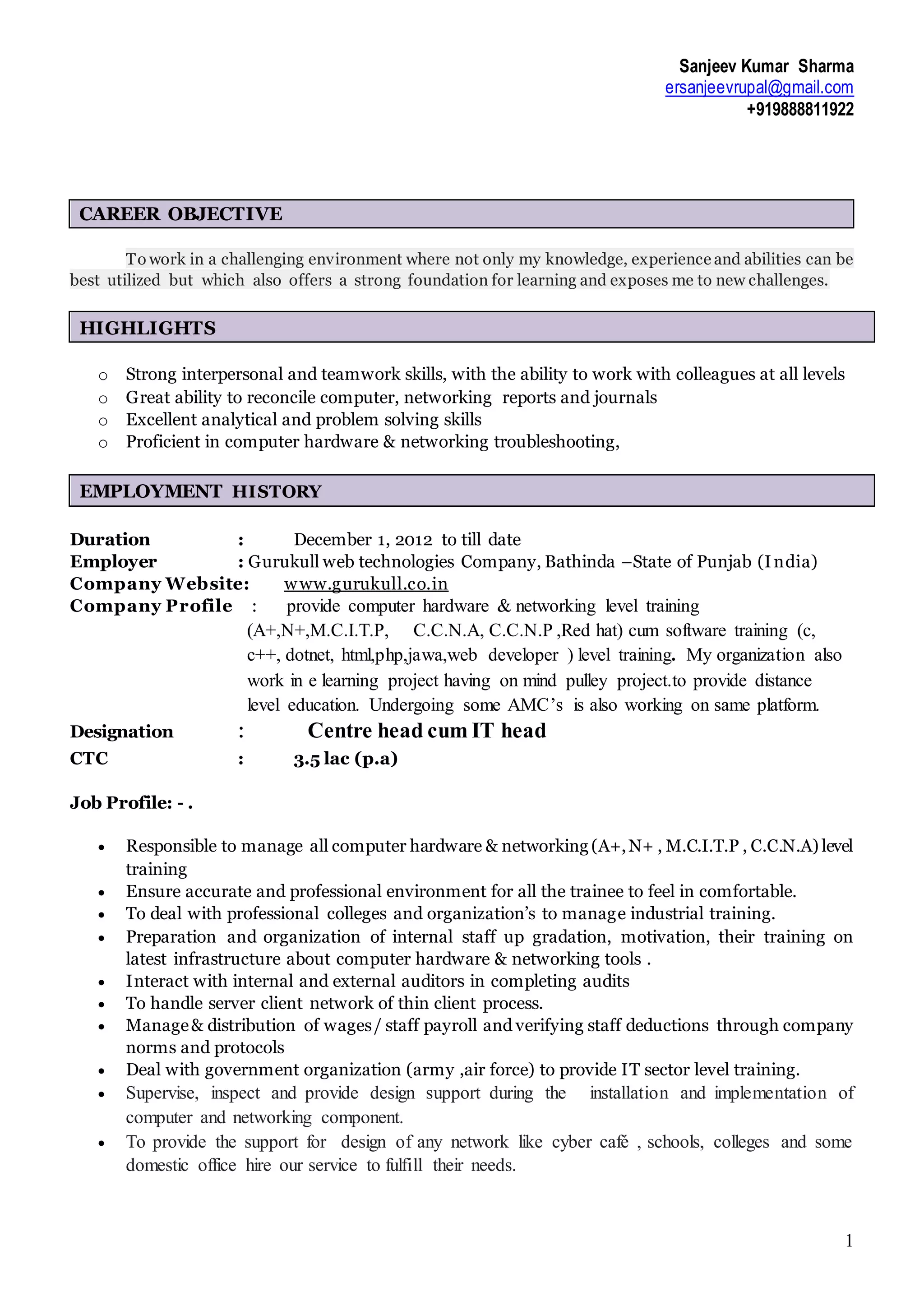 sanjeev Resume | DOCX