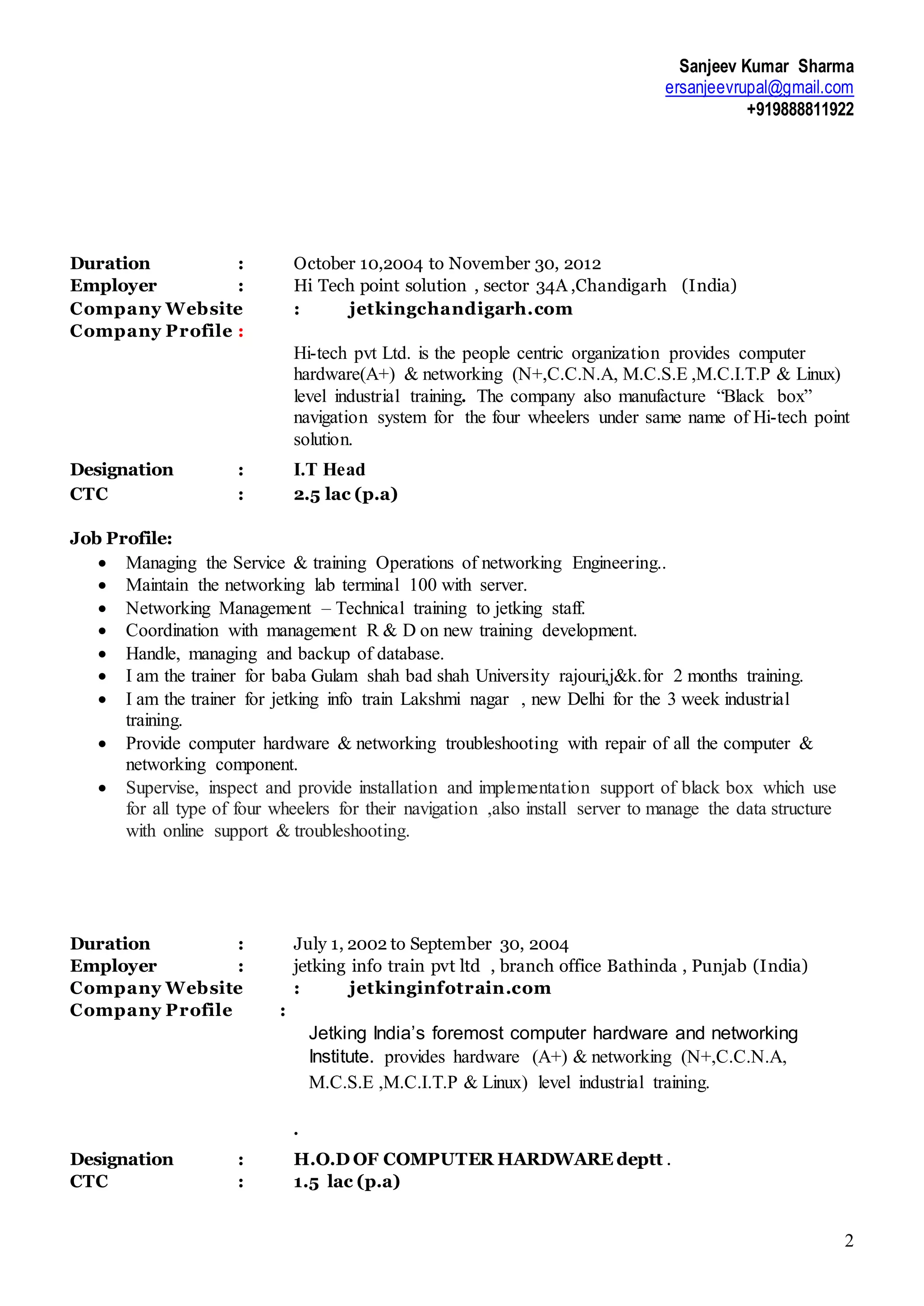 sanjeev Resume | DOCX