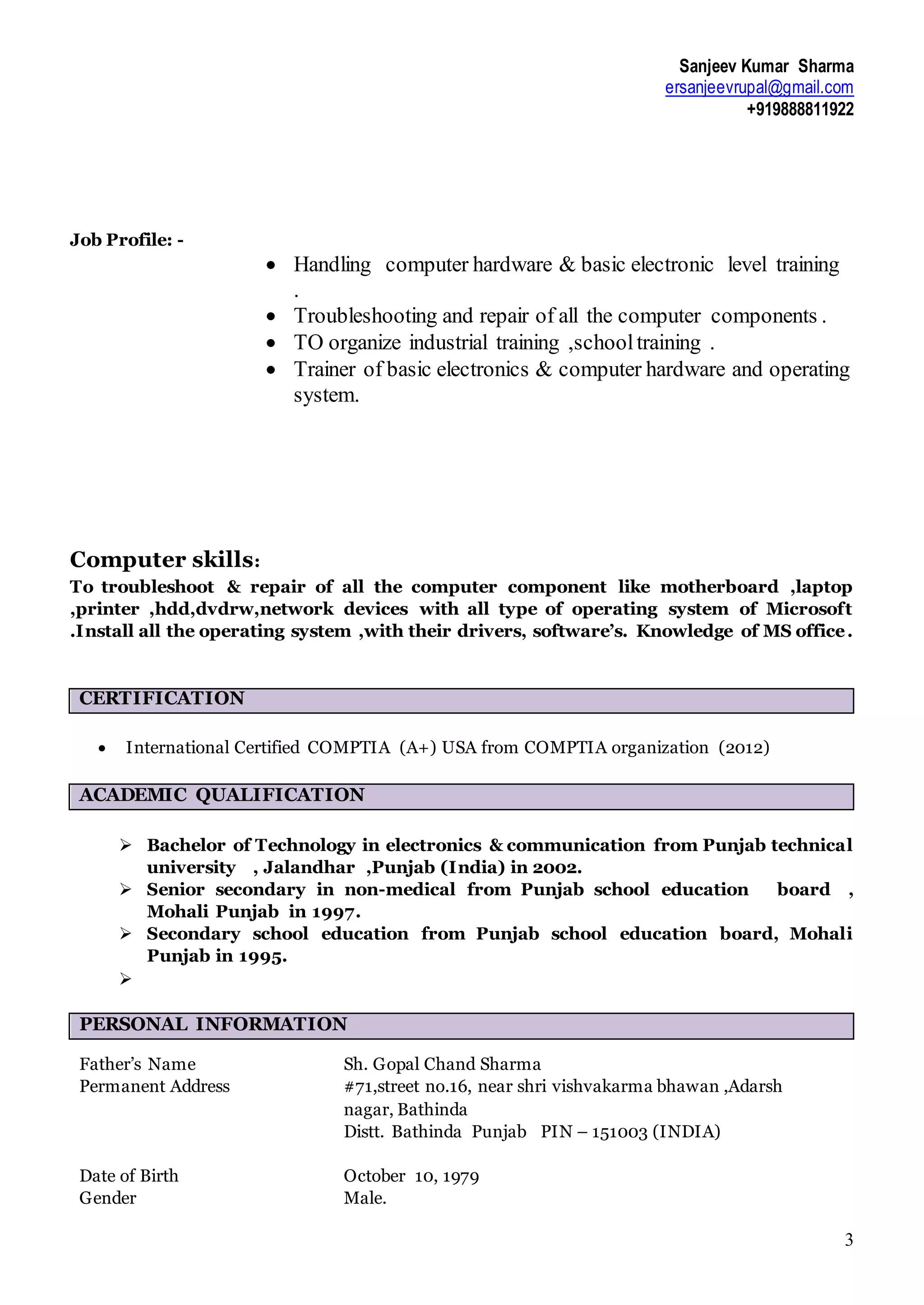 sanjeev Resume | DOCX