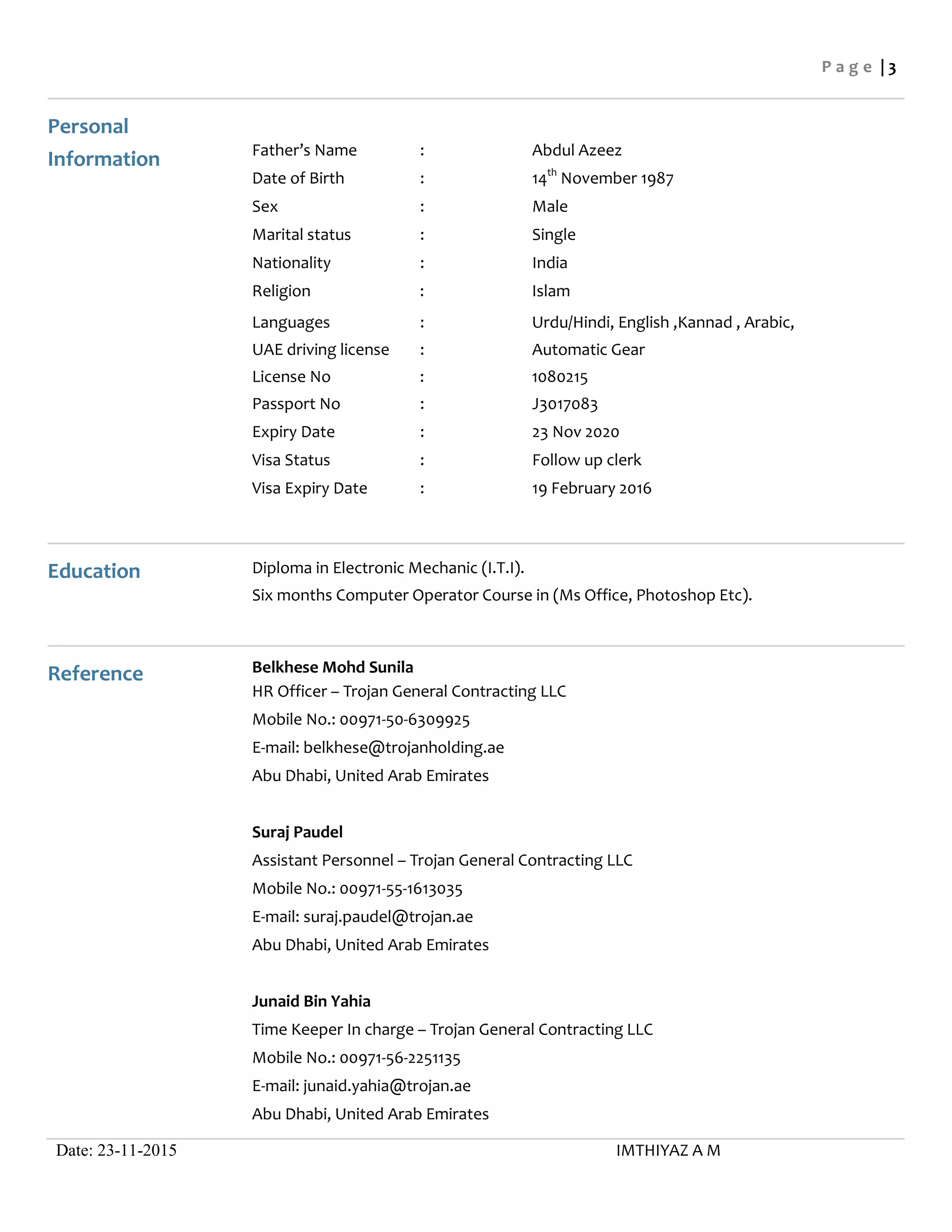 Imthiyaz A M - CV | PDF