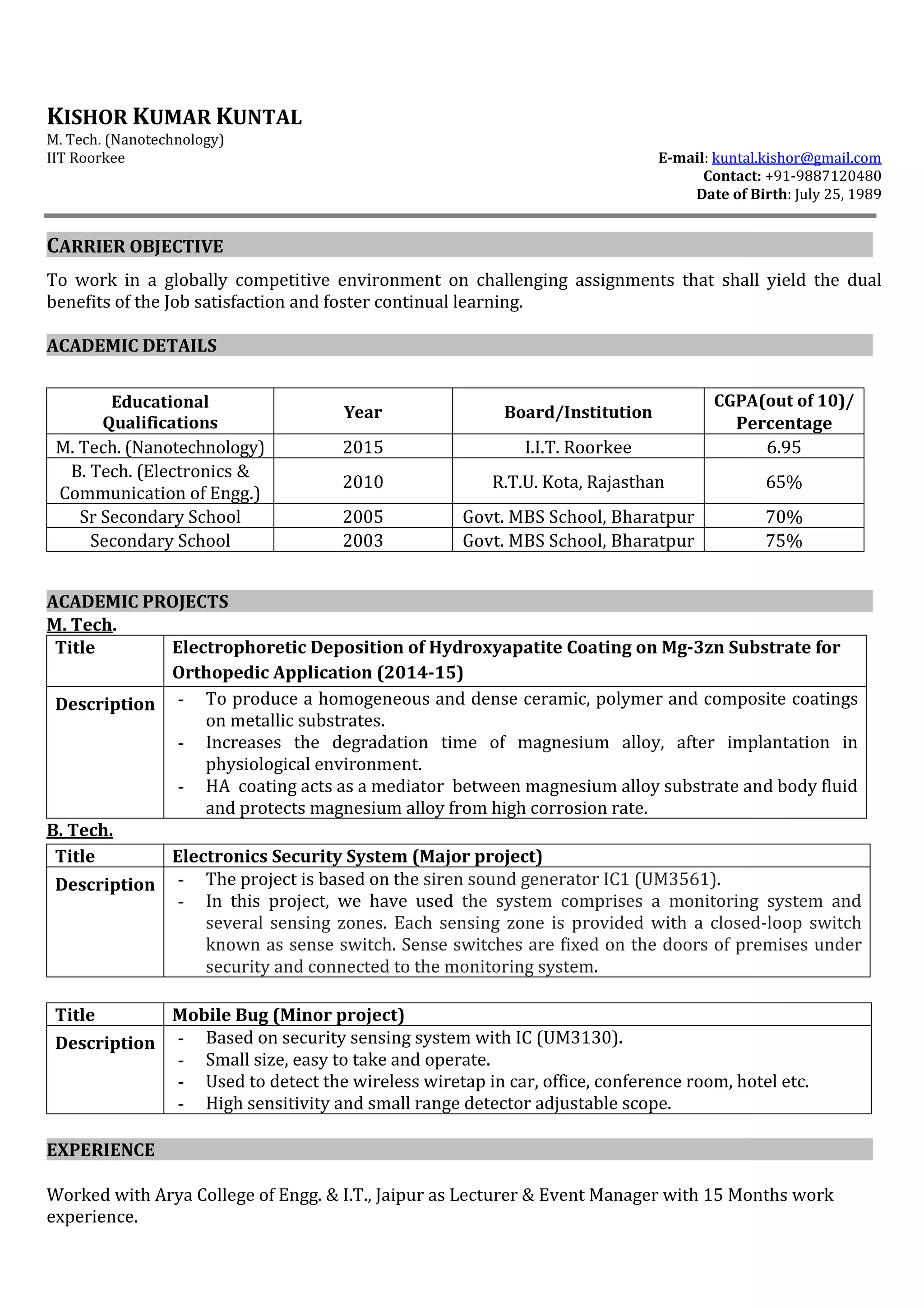 Resume_Kishor Kuntal | PDF