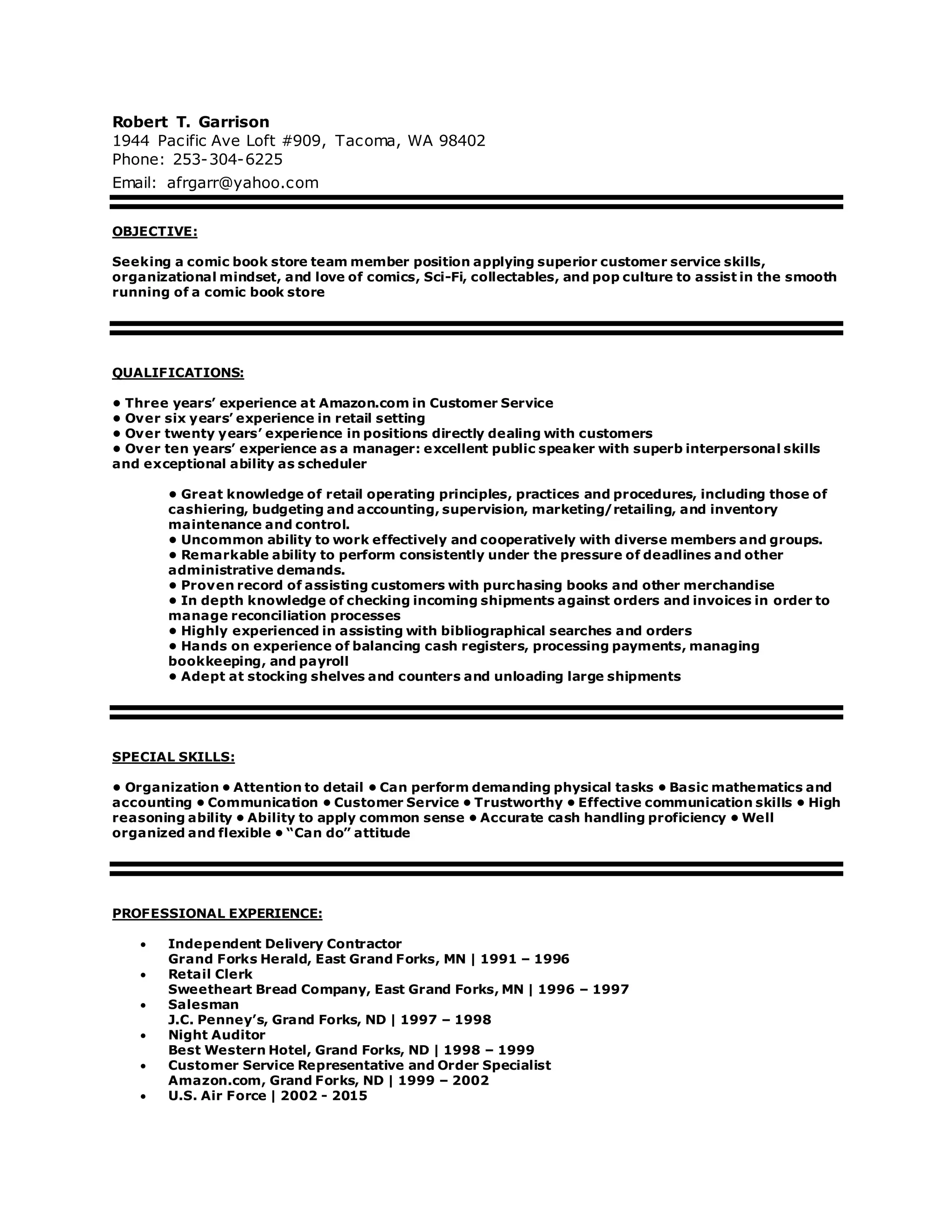 Garrison - Comic Bookstore Resume | DOCX