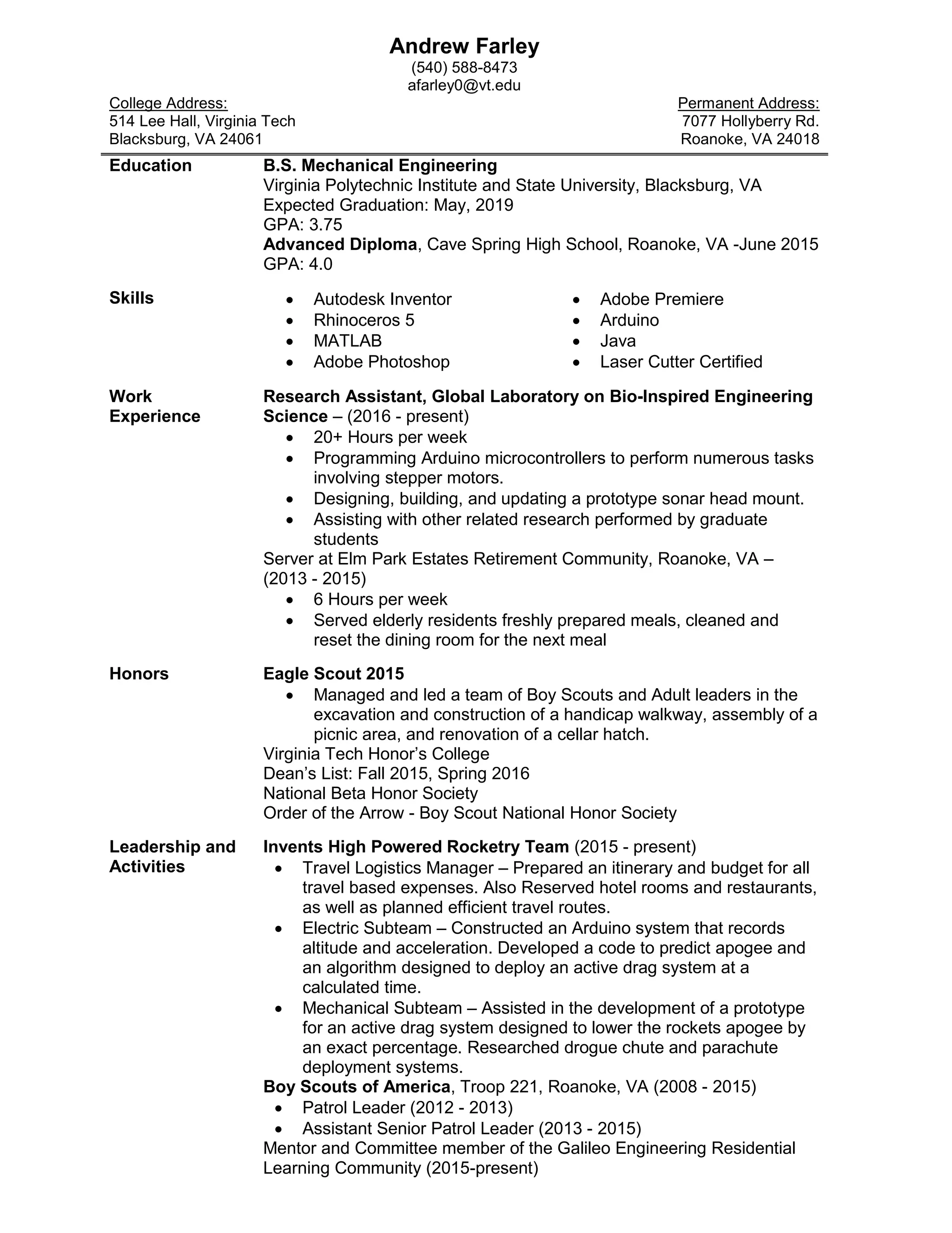 Andrew Farley Resume (9-9-16) | PDF