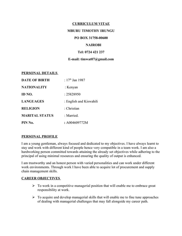 MBURU TIMOTHY IRUNGU-CV | DOC