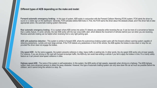 Autonomous emergency braking system (aeb) ppt.ppt