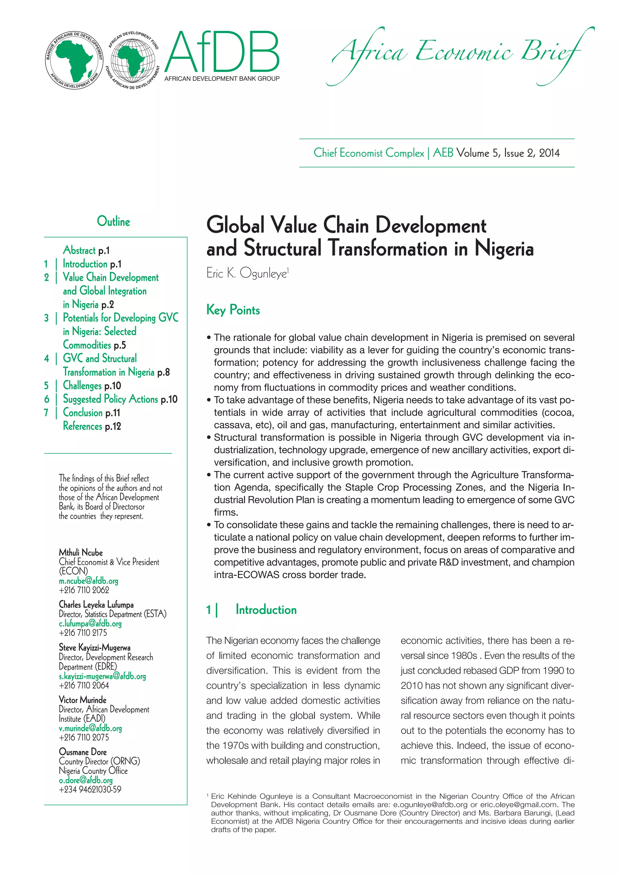 Global Value Chain Development and Structural Transformation in Nigeria | PDF