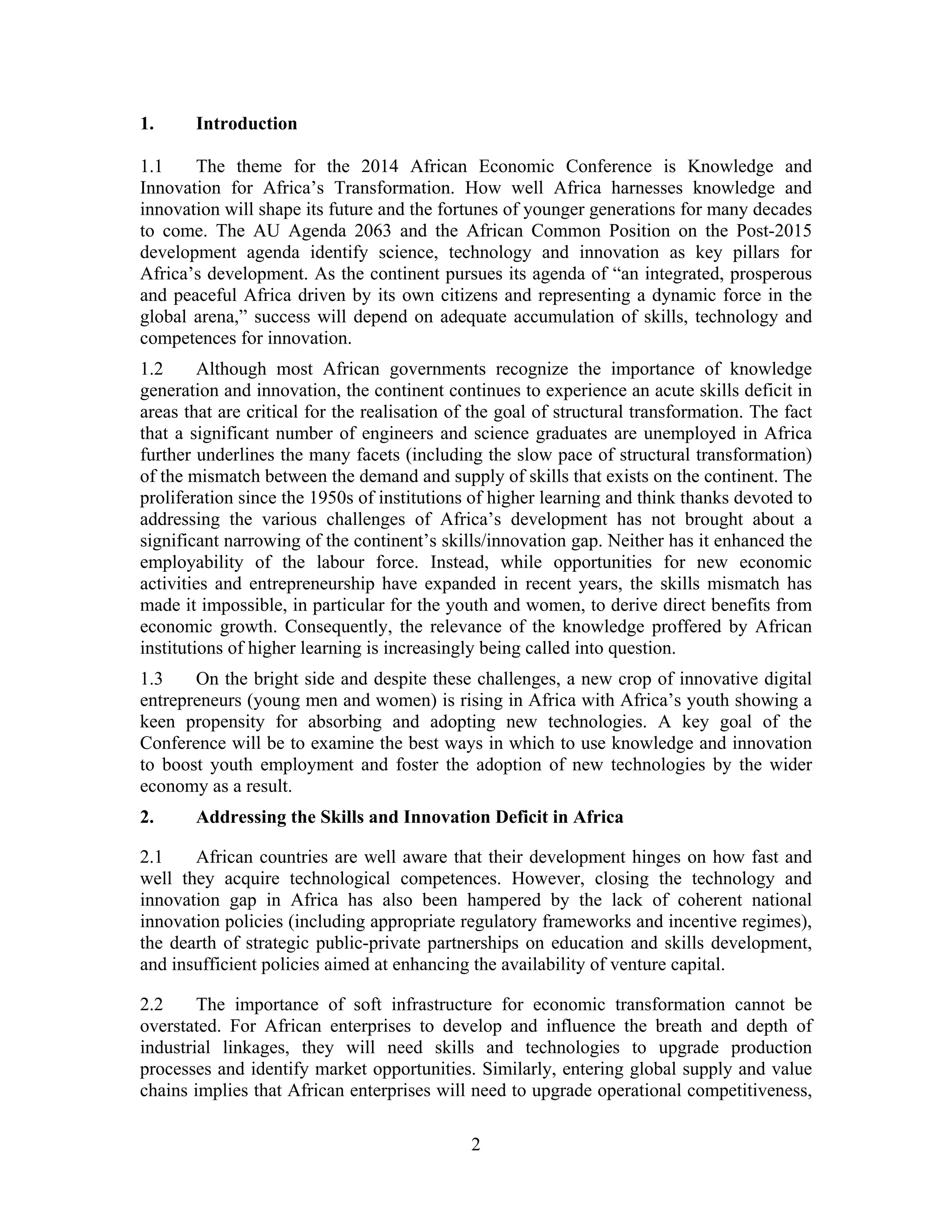 Aec2014 concept note knowledge and innovation for africa's transformation | PDF