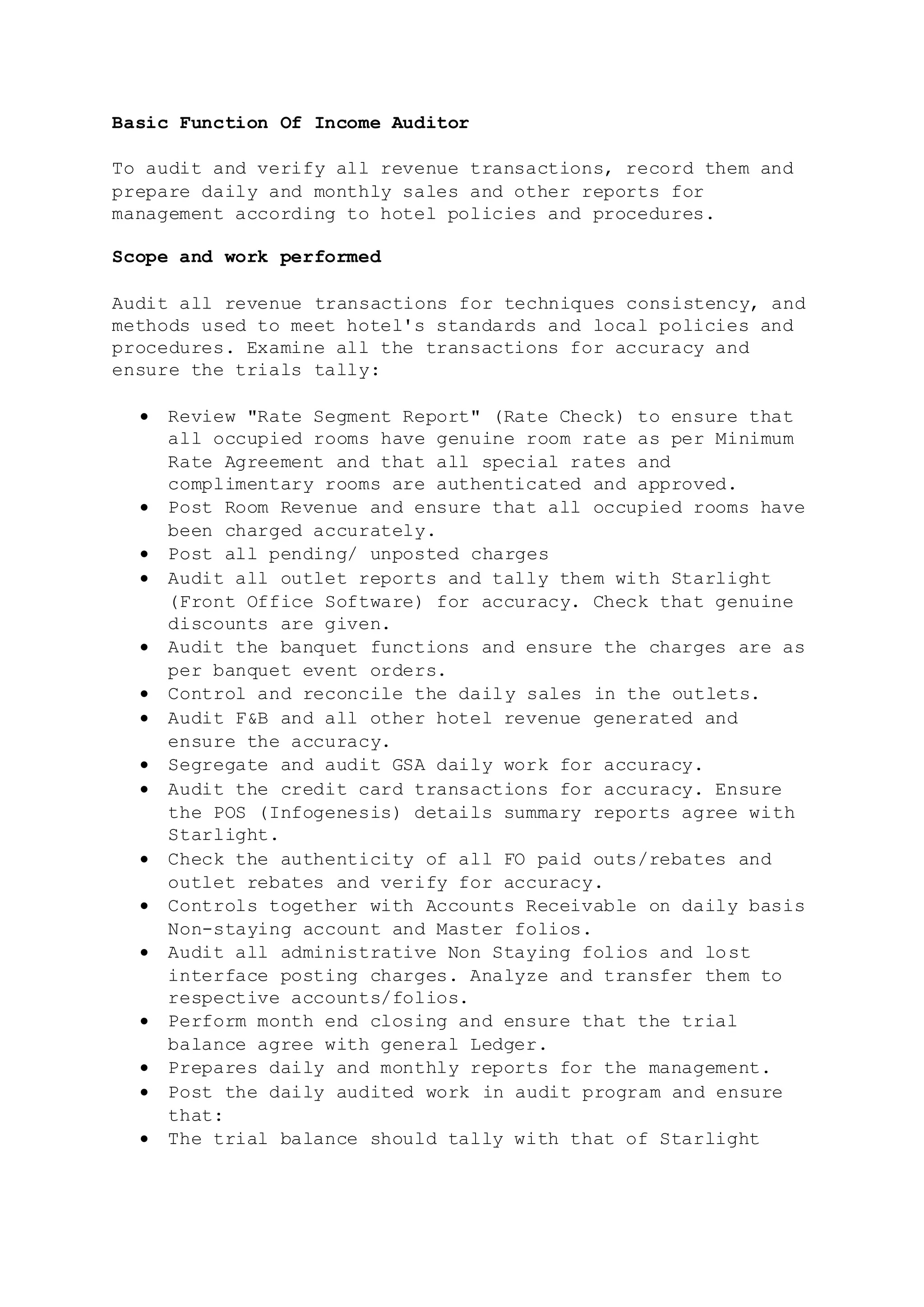 Basic Function Of Income Auditor | DOCX