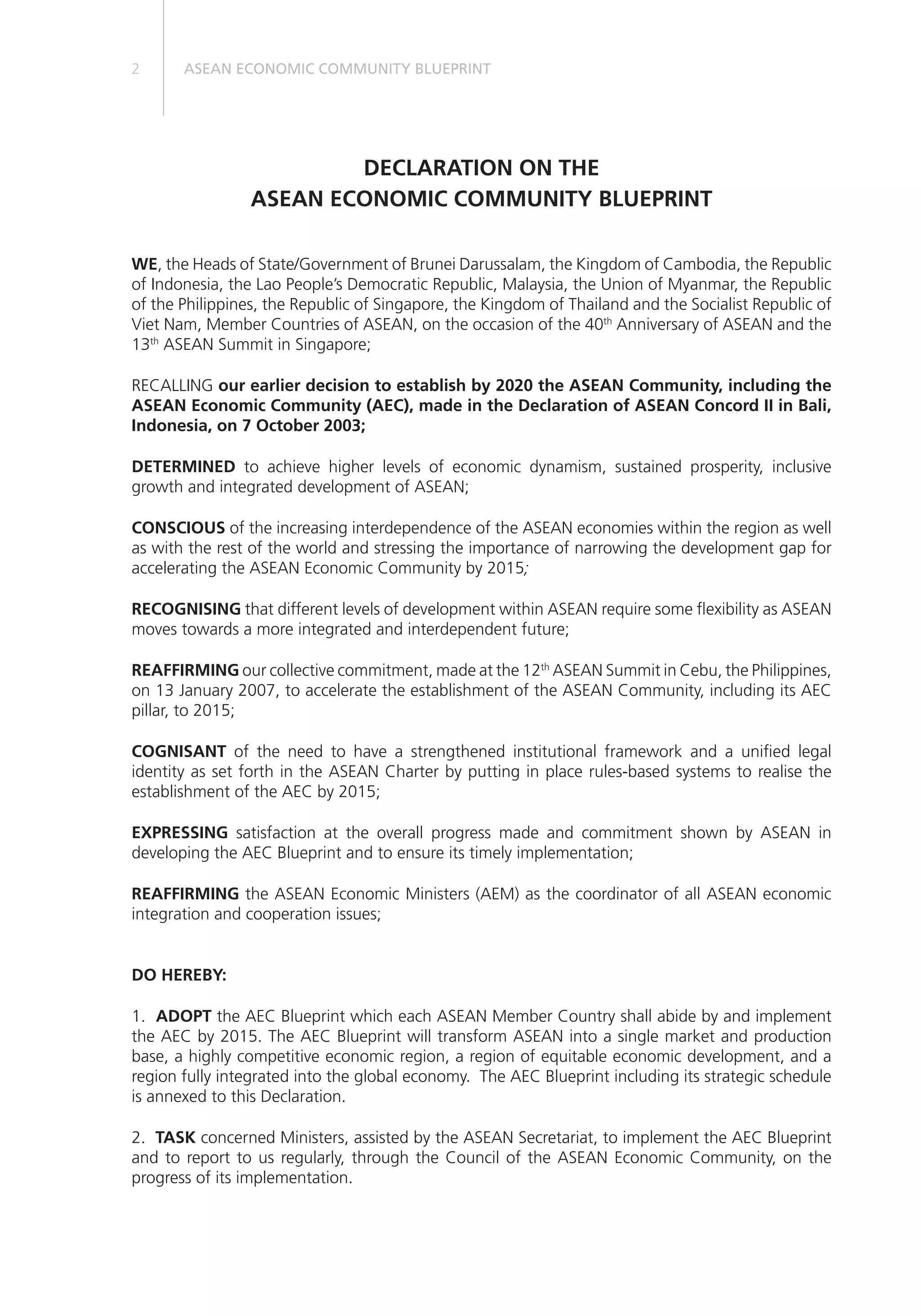 ASEAN Economic Community Blueprint | PDF