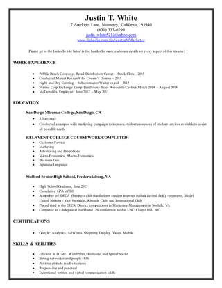 Justin White Marketing Resume | PDF